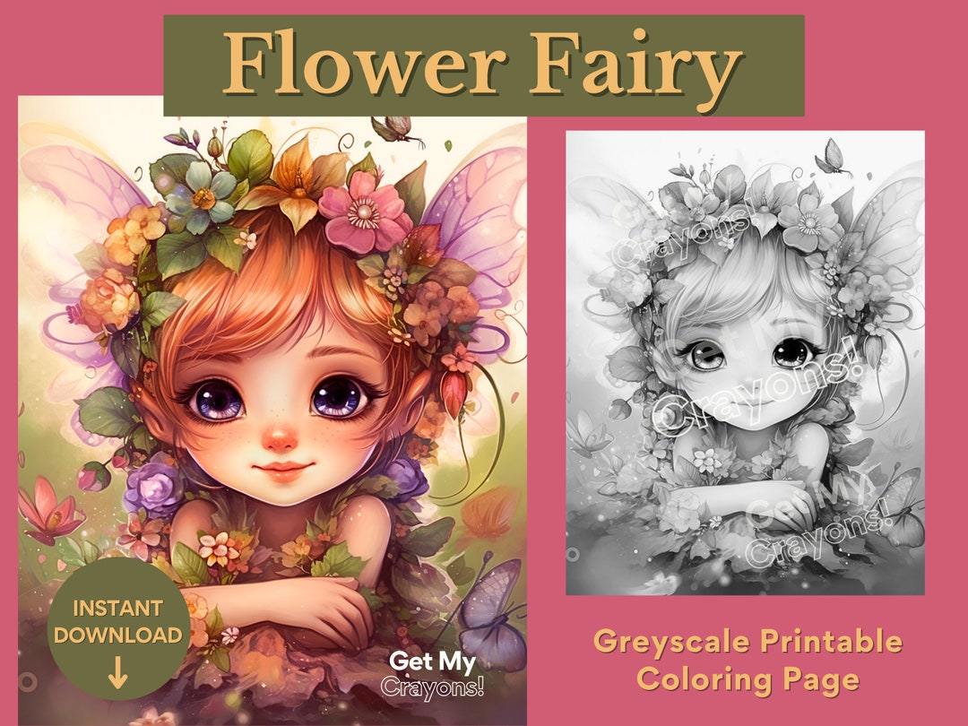Flower Fairy Coloring Pages for Adults Single Greyscale Page to Color ...