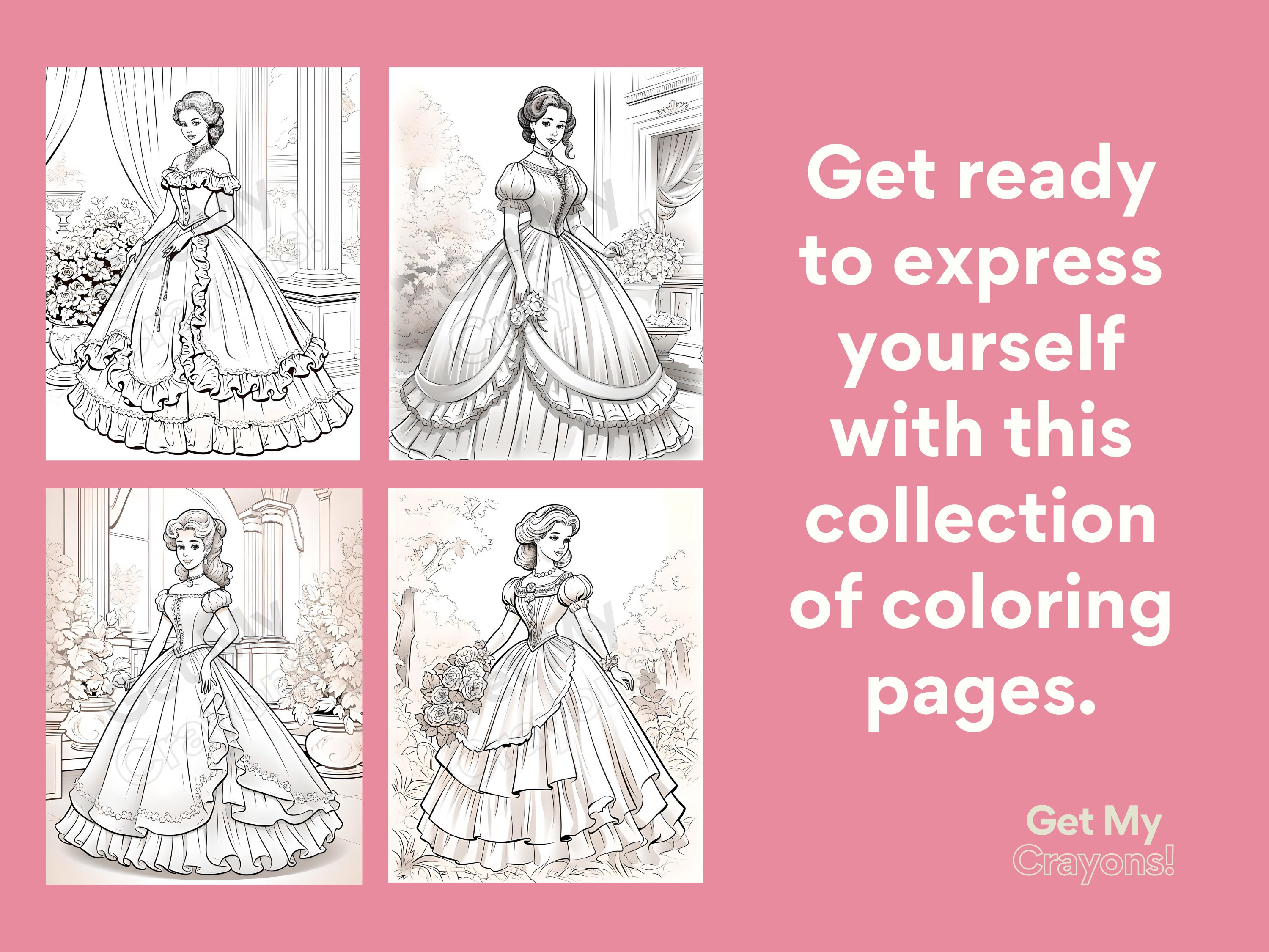 Enchanted Princesses Pages for Adults Teens Kids 20 Greyscale Pages to ...