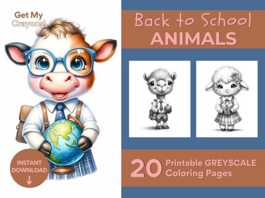 Back to School Animals Coloring Pages for Adults Teens & Kids 20 ...