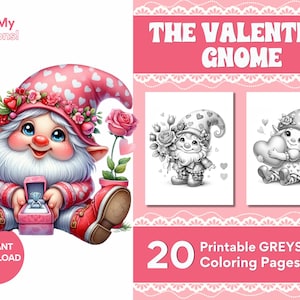 Valentine Gnome Coloring Pages, for Adults, Teens, and Kids 20 ...