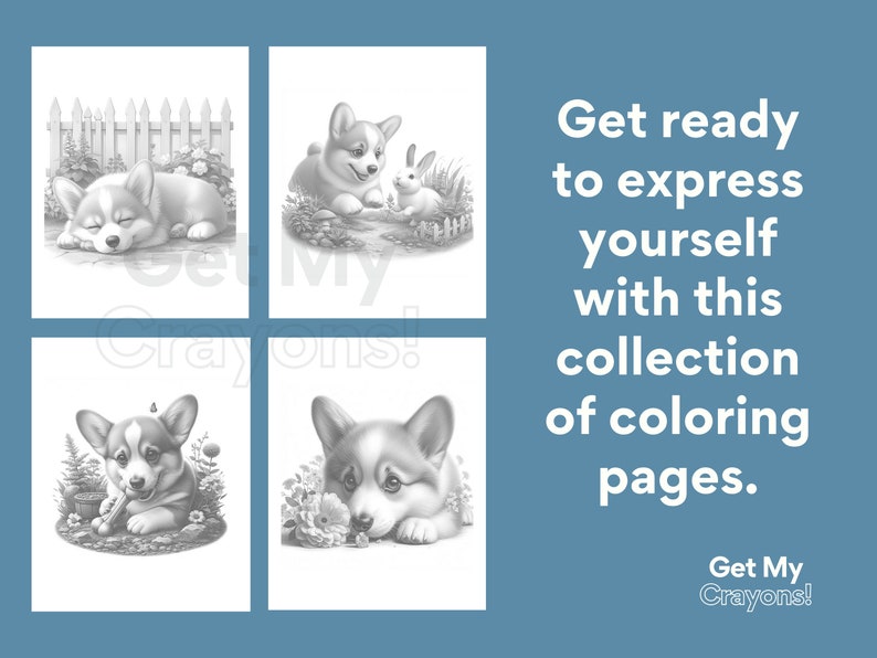 Corgis Coloring Pages for Adults Teens Kids and Girls 20 Greyscale ...