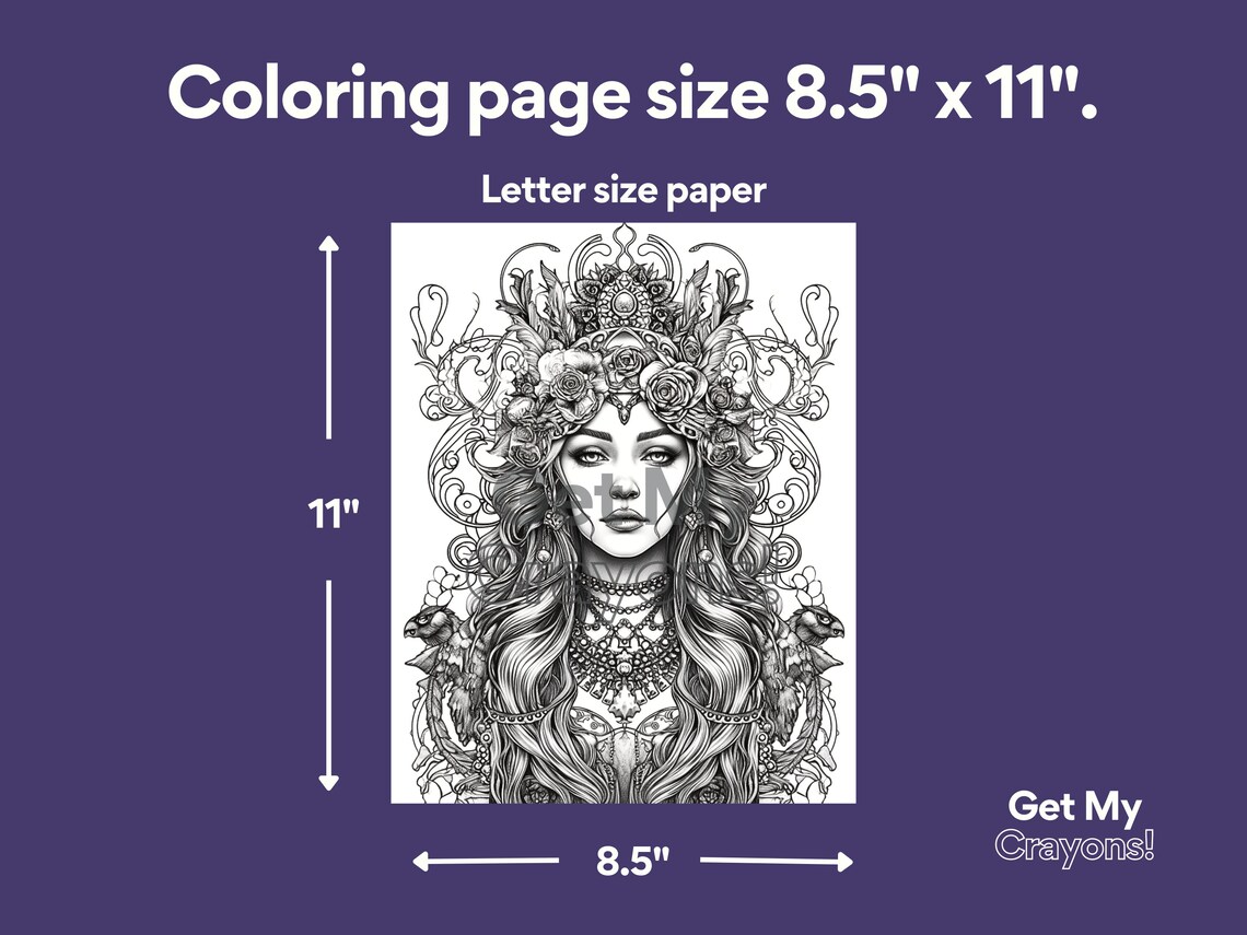 Fantasy Queens Coloring Pages for Adults Teens 25 Greyscale Pages to ...
