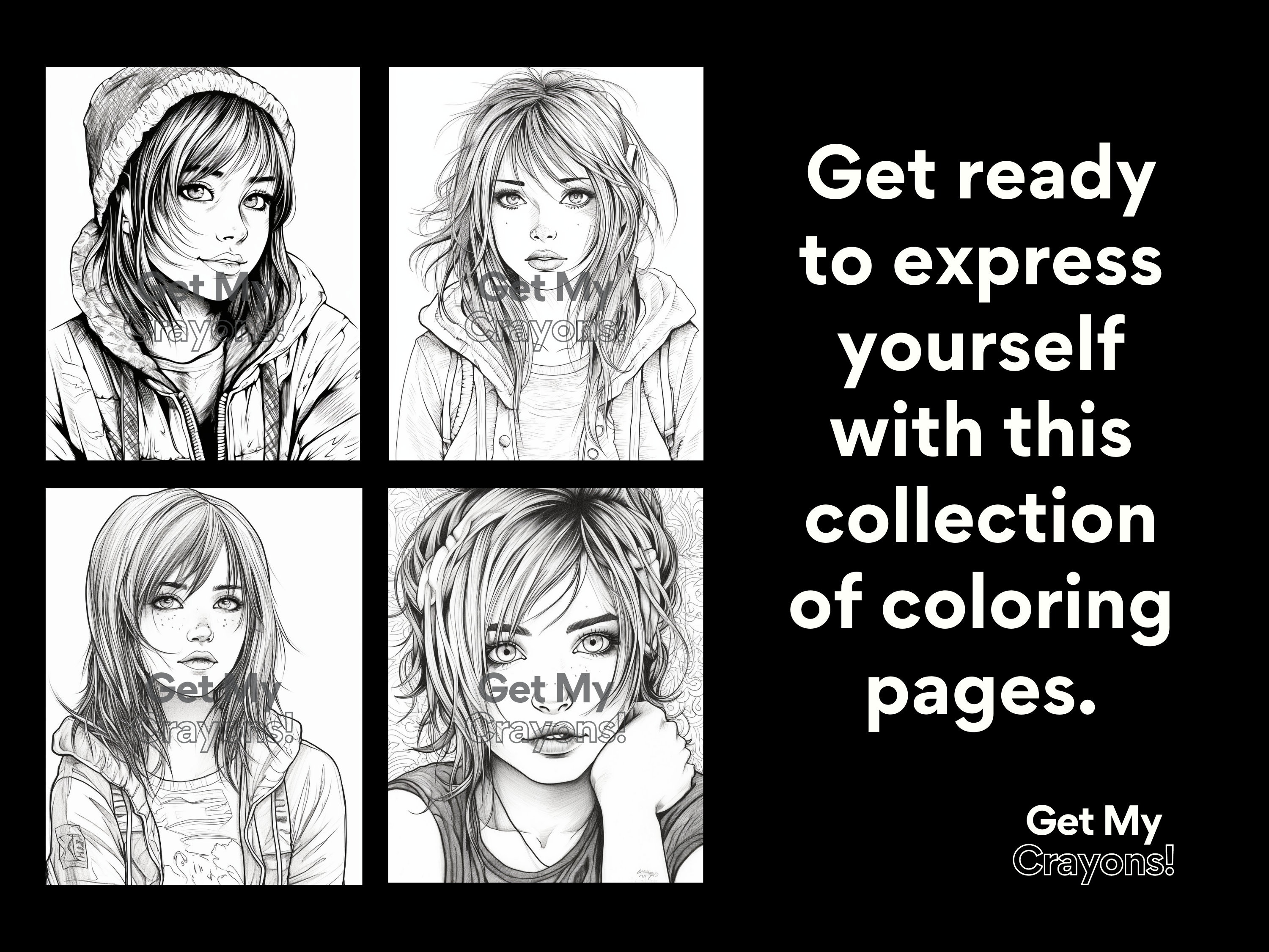 Emo Girls Coloring Pages for Coloring Elder Emo Adults 25 Greyscale ...