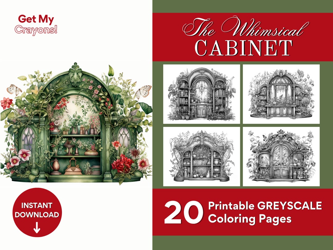 The Whimsical Cabinet Coloring Pages for Adults Teens & Kids 20 Digital ...