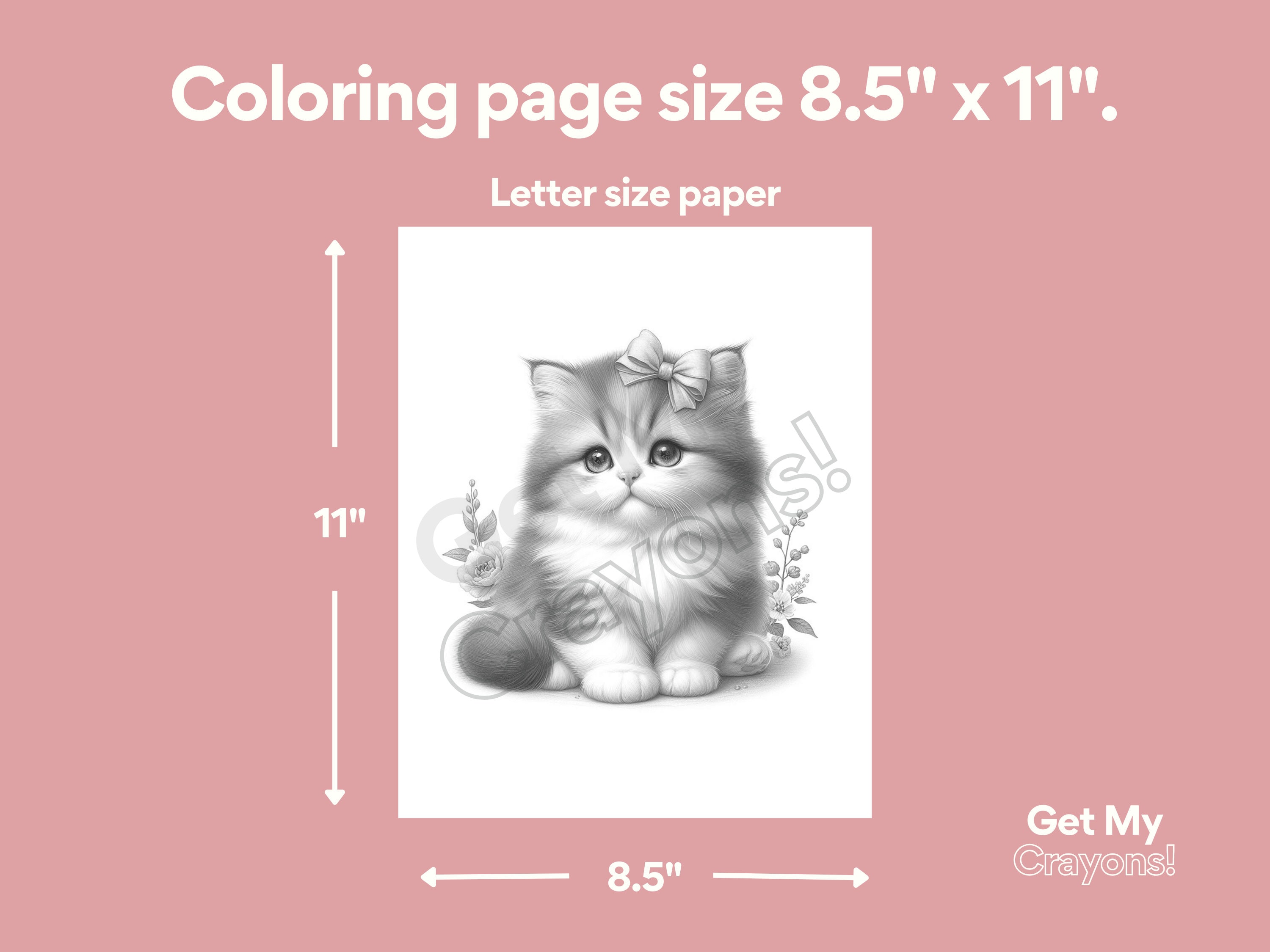 Adorable Kittens Coloring Pages for Girls Teen Kids Adults 20 Greyscale ...