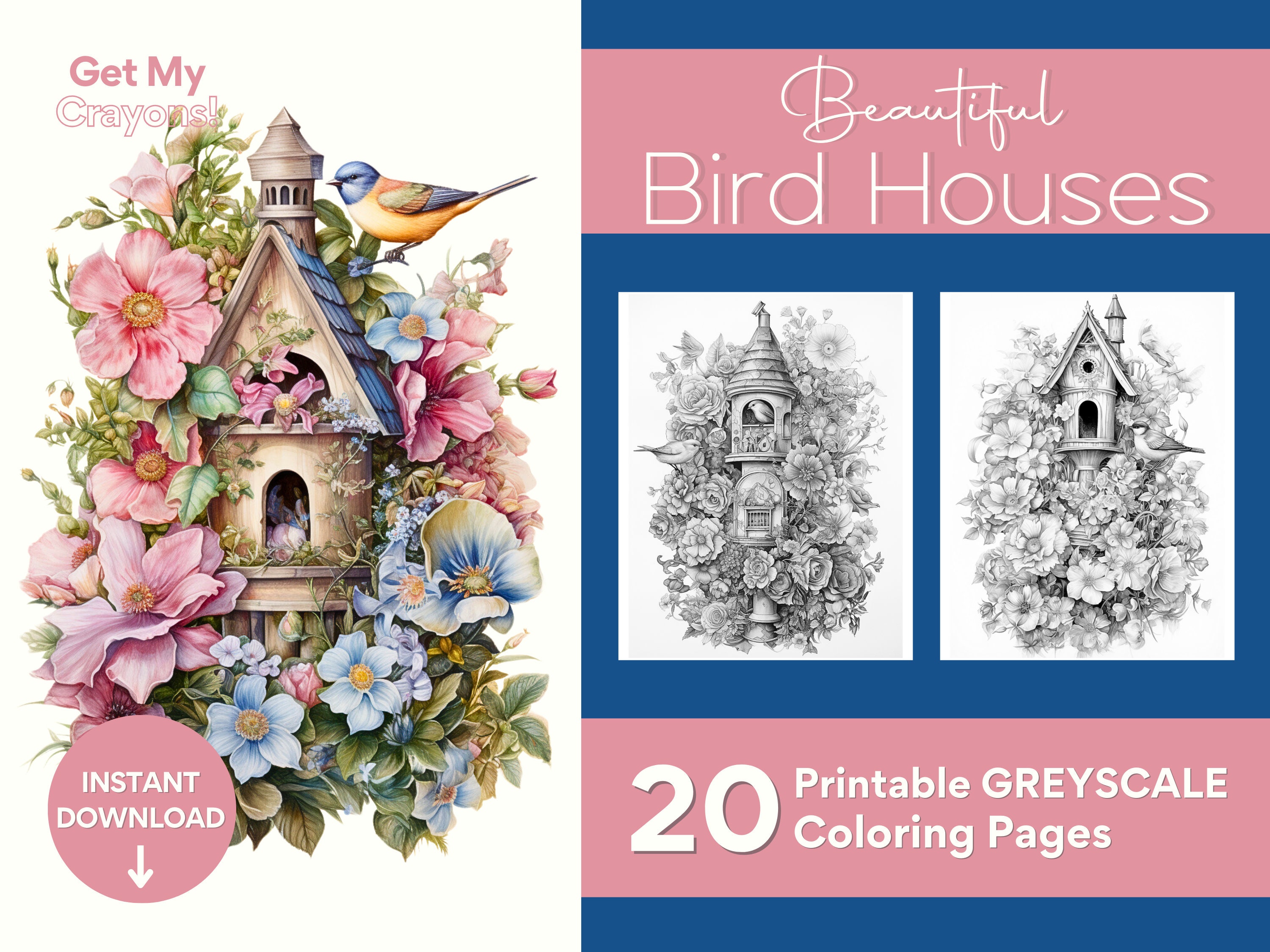 Beautiful Bird Houses Coloring Pages, for Adults, Teens, and Kids, 20 ...