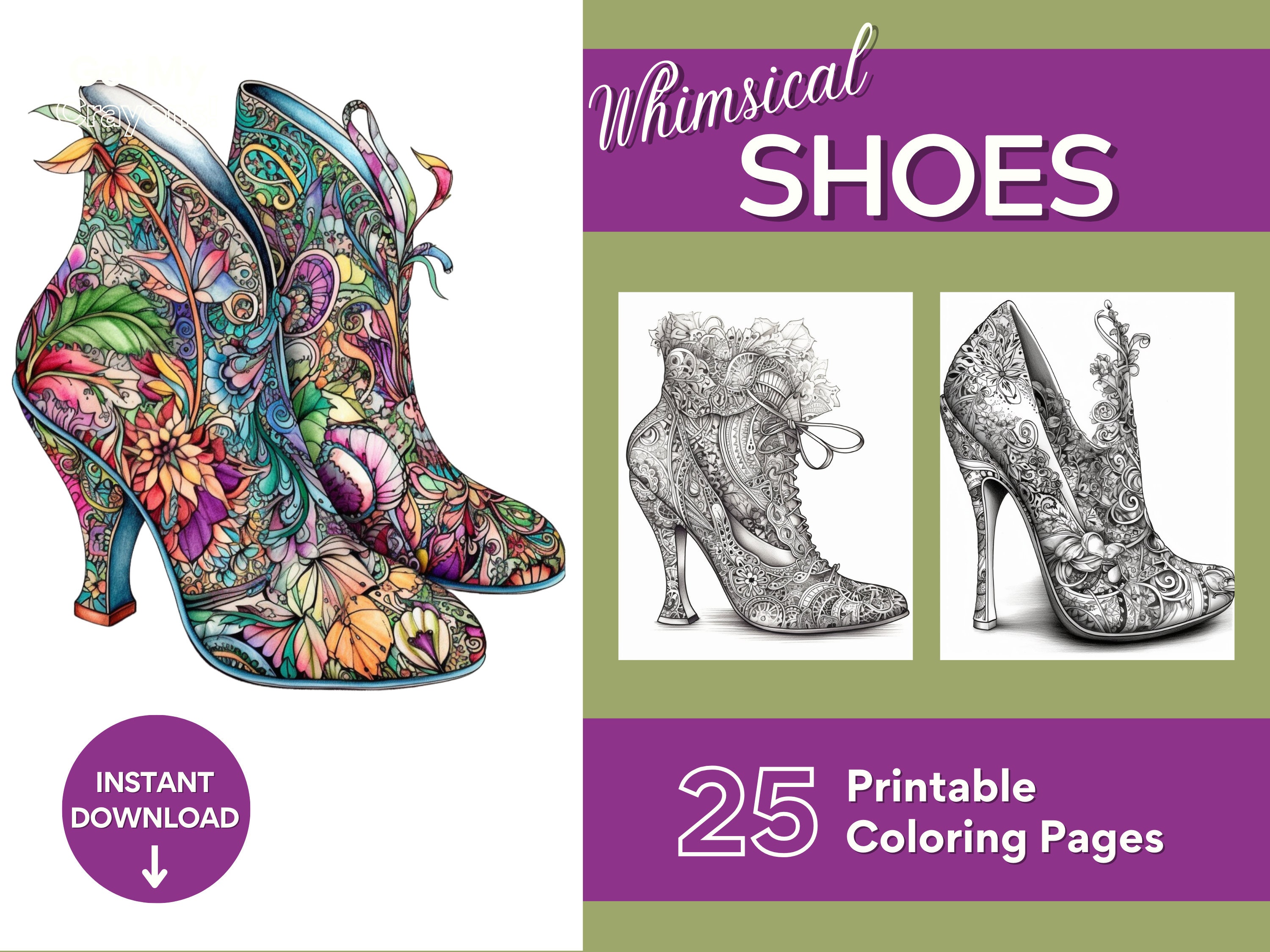 Whimsical Shoes Coloring Pages for Coloring Lover Adults 25 Greyscale ...