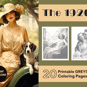1920s Coloring Pages for Adults Teens Kids and Girls 20 Greyscale Pages ...