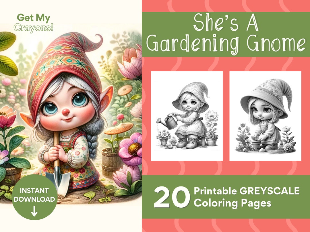 Adorable Gardening Gnome Coloring Pages for Adults Teens & Kids 20 ...