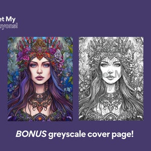 Fantasy Queens Coloring Pages for Adults Teens 25 Greyscale Pages to ...