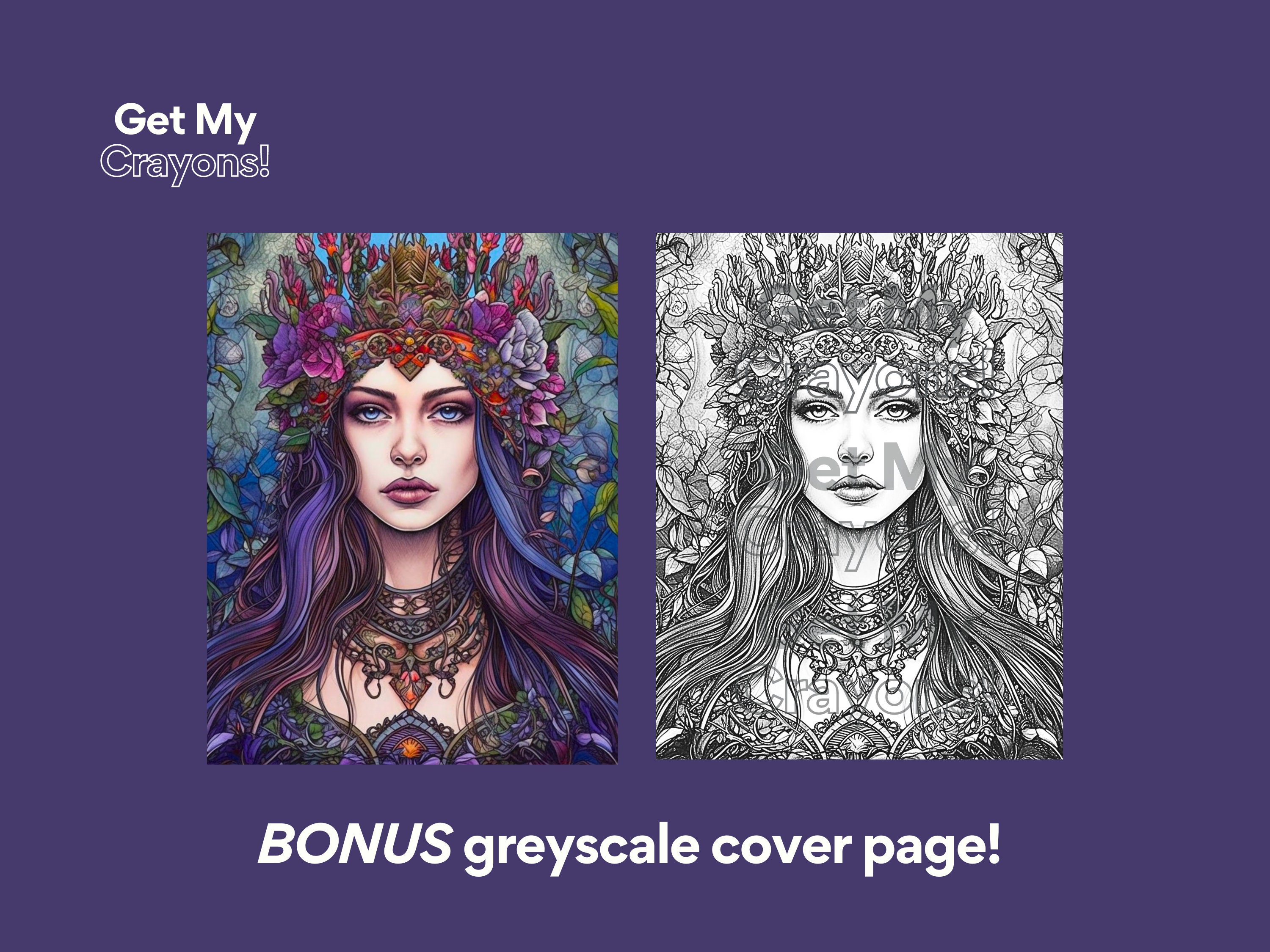 Fantasy Queens Coloring Pages for Adults Teens 25 Greyscale - Etsy
