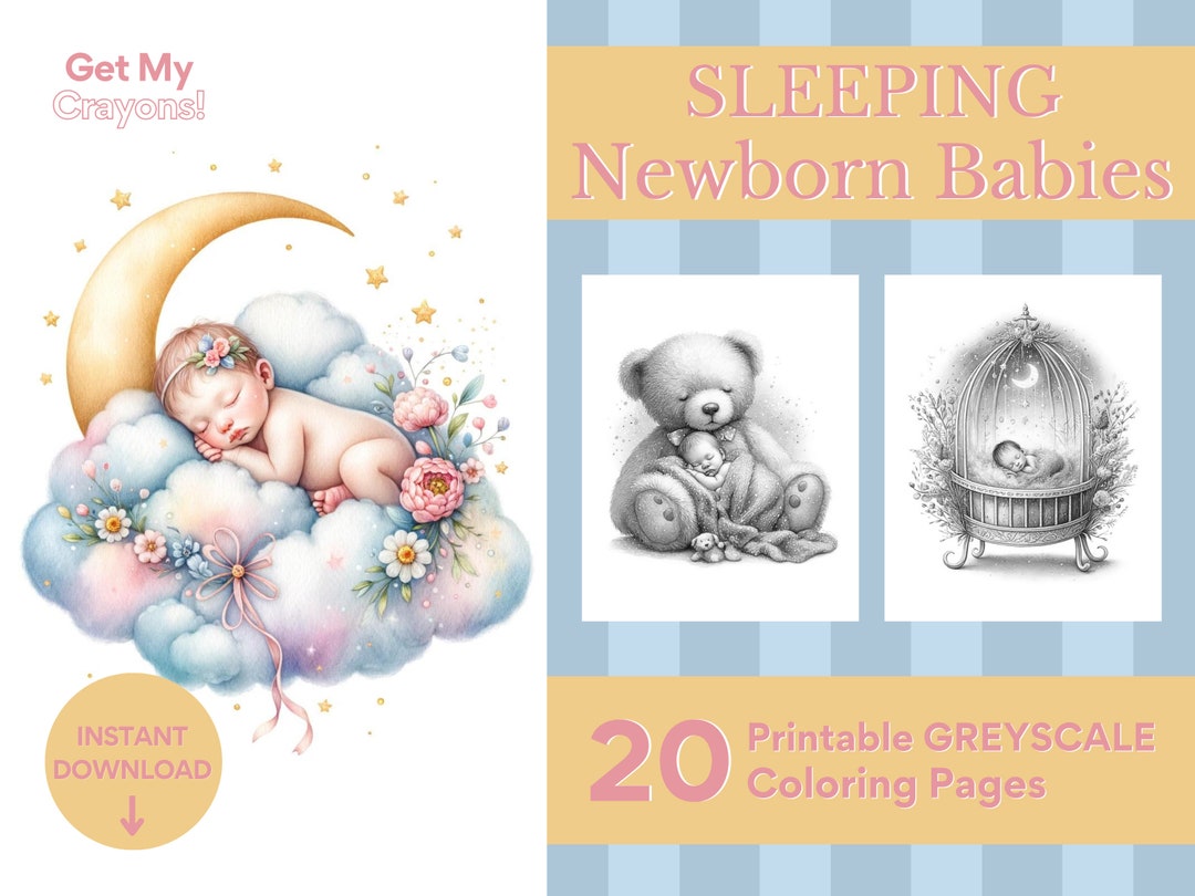 Sleeping Newborn Babies Coloring Pages, for Adults, Teens, and Kid, 20 ...
