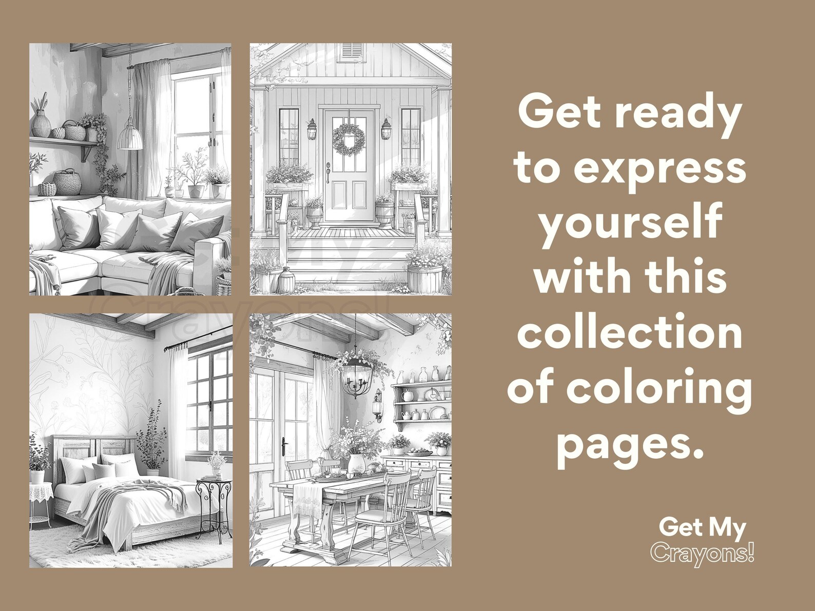 The Farmhouse Coloring Pages, for Adults, Teen and Kids 20 Greyscale ...
