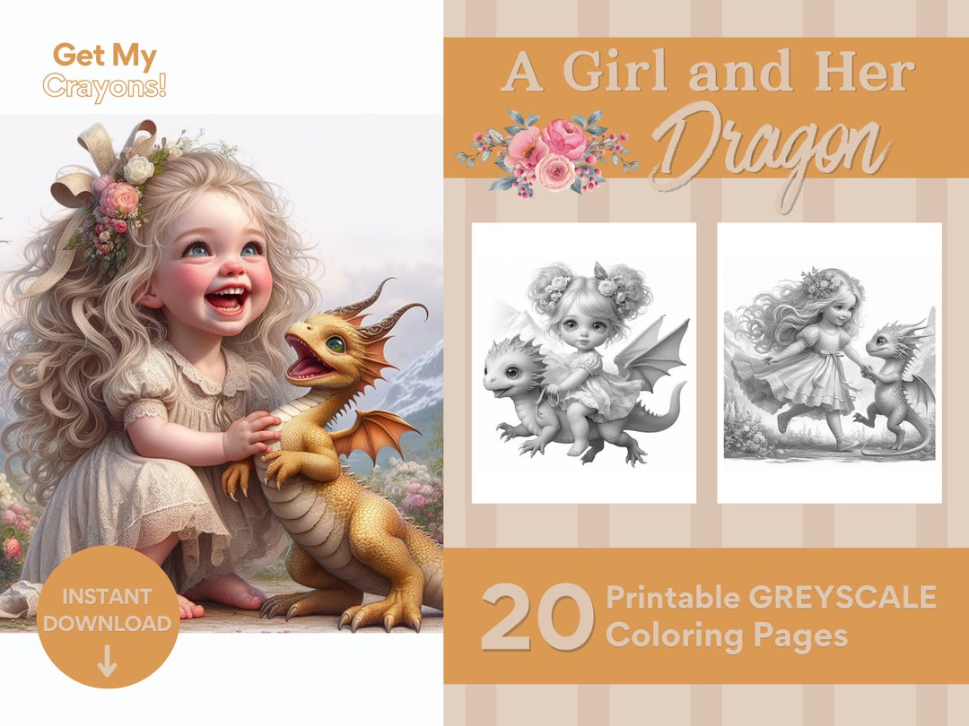 An Adorable Girl With Her Baby Dragon Coloring Pages, for Adults, Teens ...