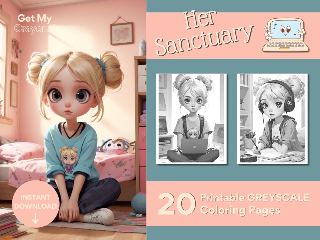 Her Sanctuary Coloring Pages, for Adults, Teen and Kids 20 Greyscale ...