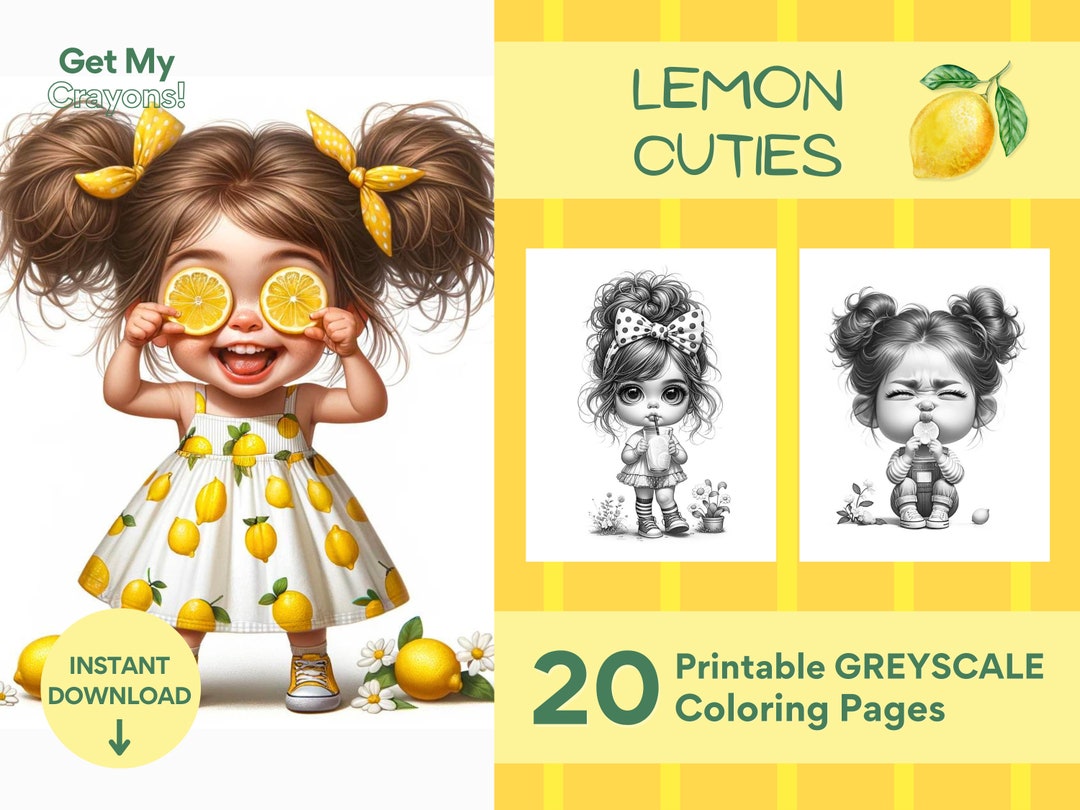 Lemon Cuties Coloring Pages, for Adults, Teens, and Kid, 20 Greyscale ...