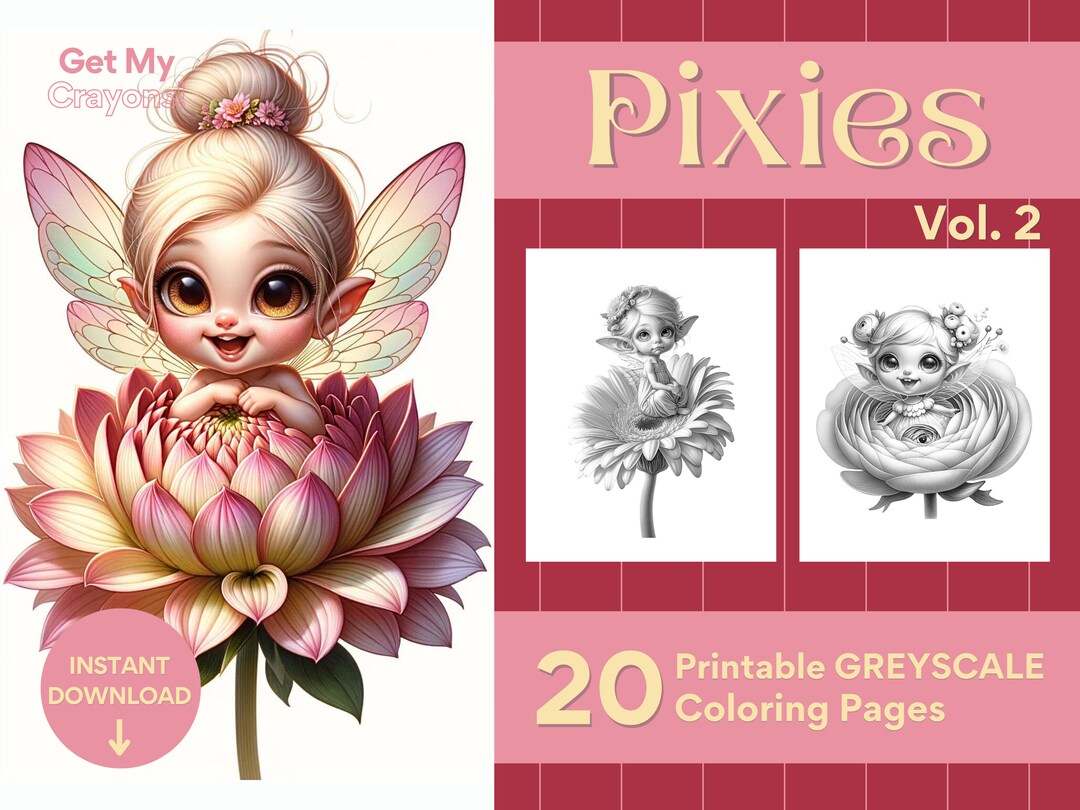 Adorable Little Pixies in Flowers Vol. 2 Coloring Pages, for Adults, Teens, and Kids 20 ...