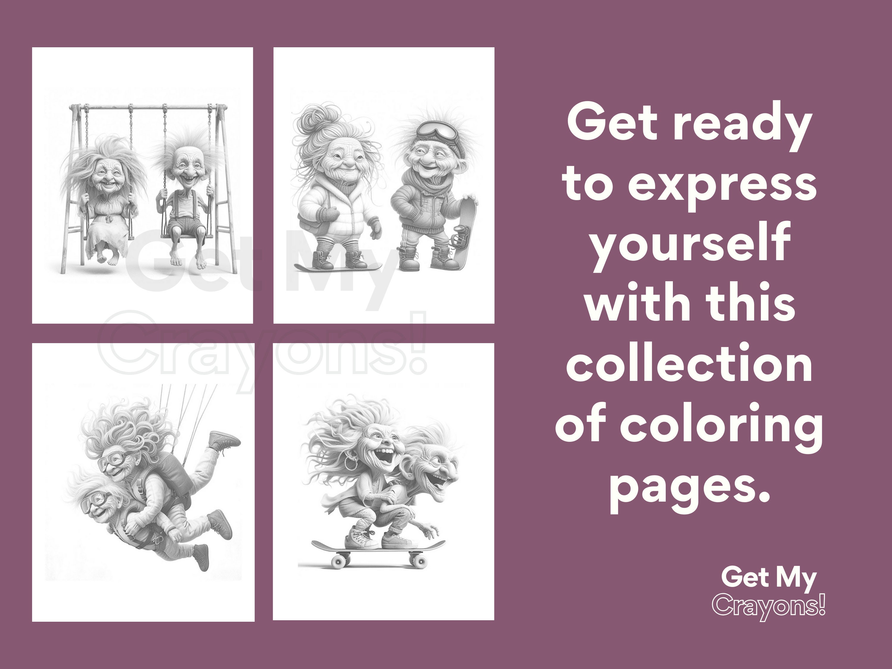 Seniors Having Fun Coloring Pages for Adults 20 Greyscale Pages to ...