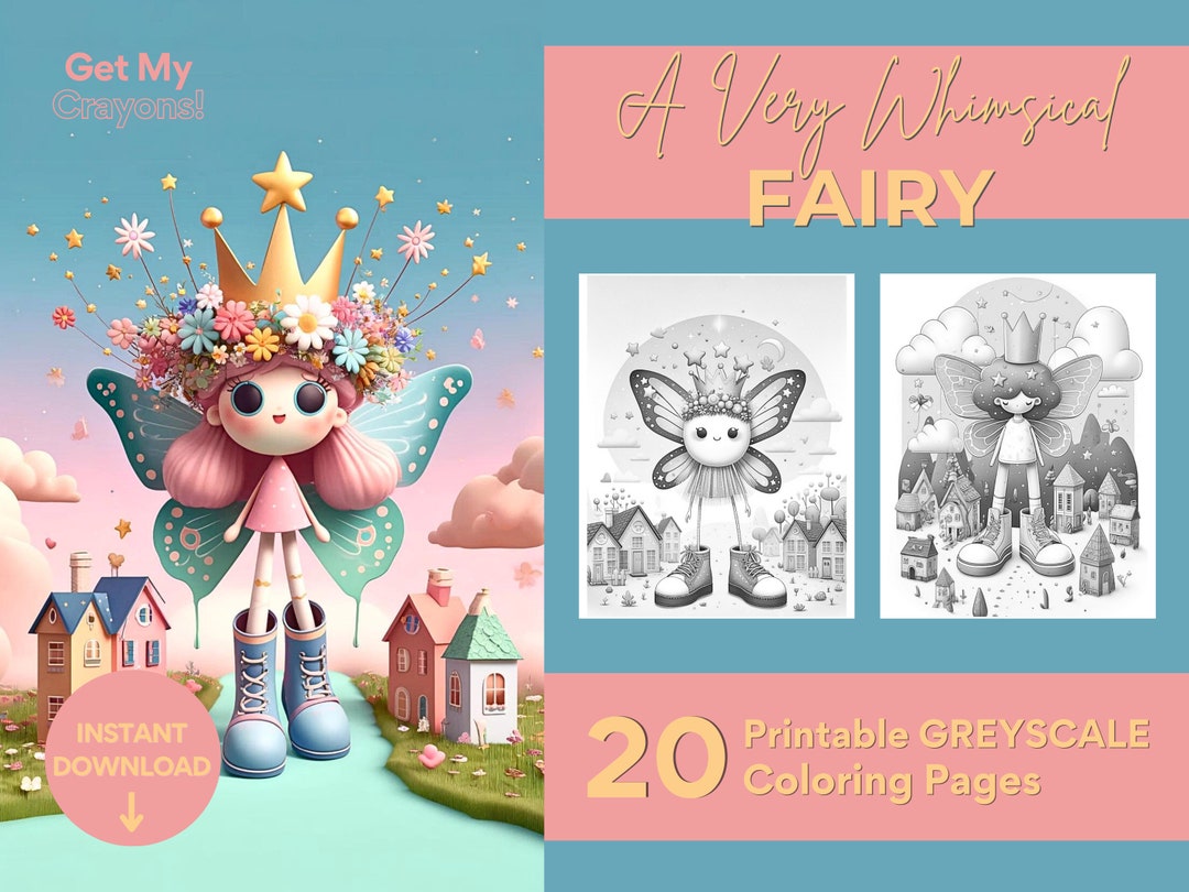 A Very Whimsical Fairy Coloring Pages, for Adults, Teens, and Kid, 20 ...