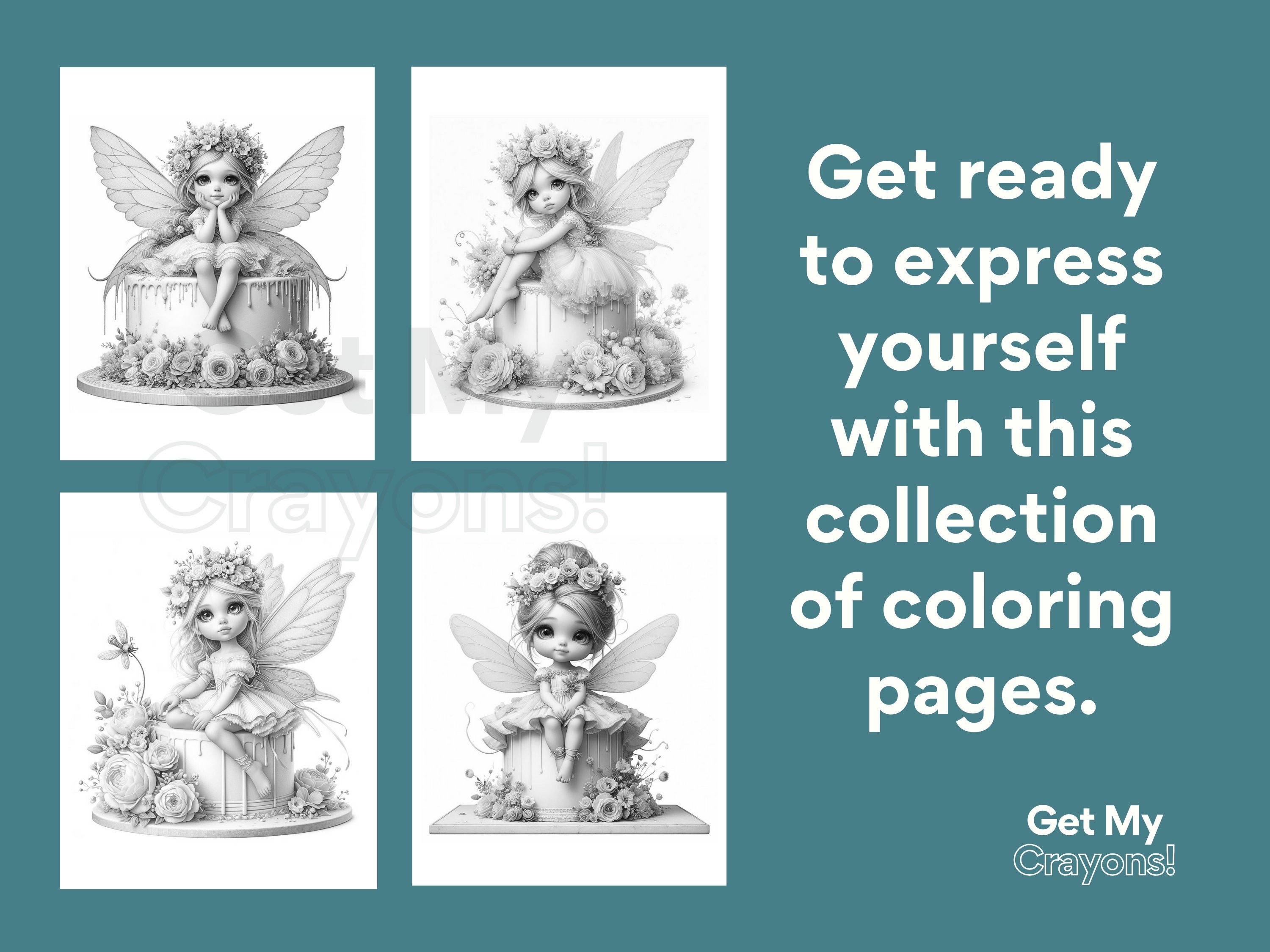 Adorable Fairies on Cakes Coloring Pages for Adults Teens Kids and ...