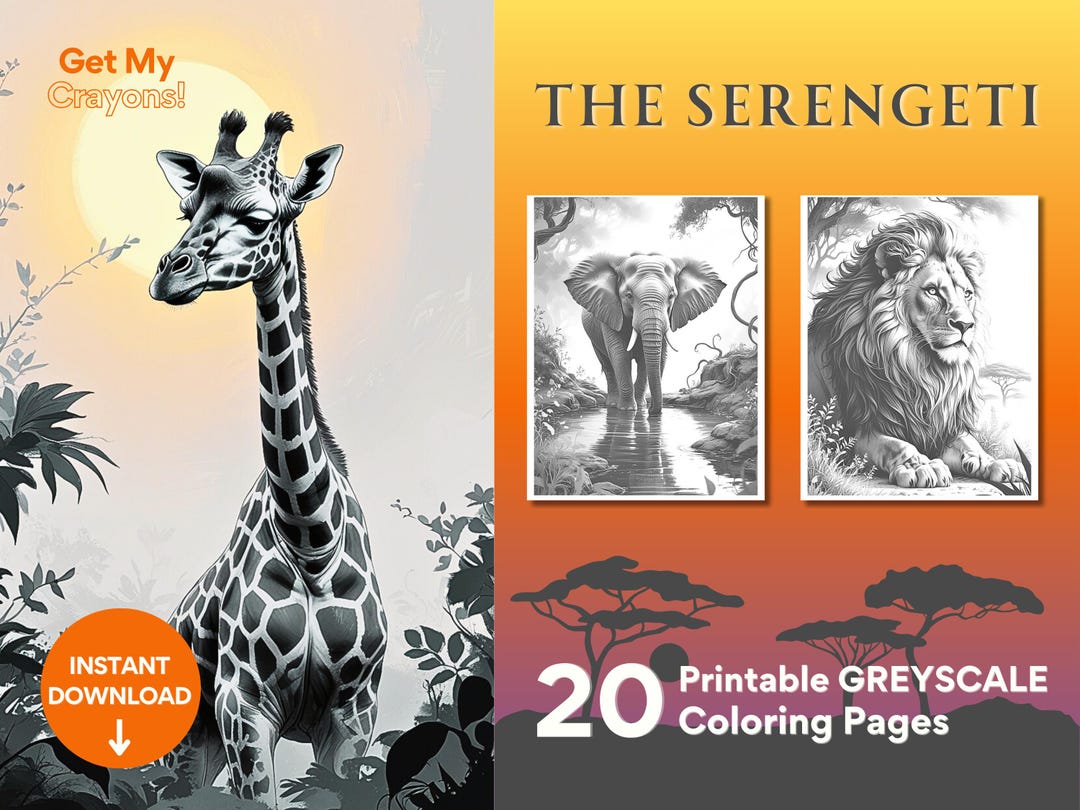The Serengeti Coloring Pages, Safari Animals, for Adults & Kids 20 ...