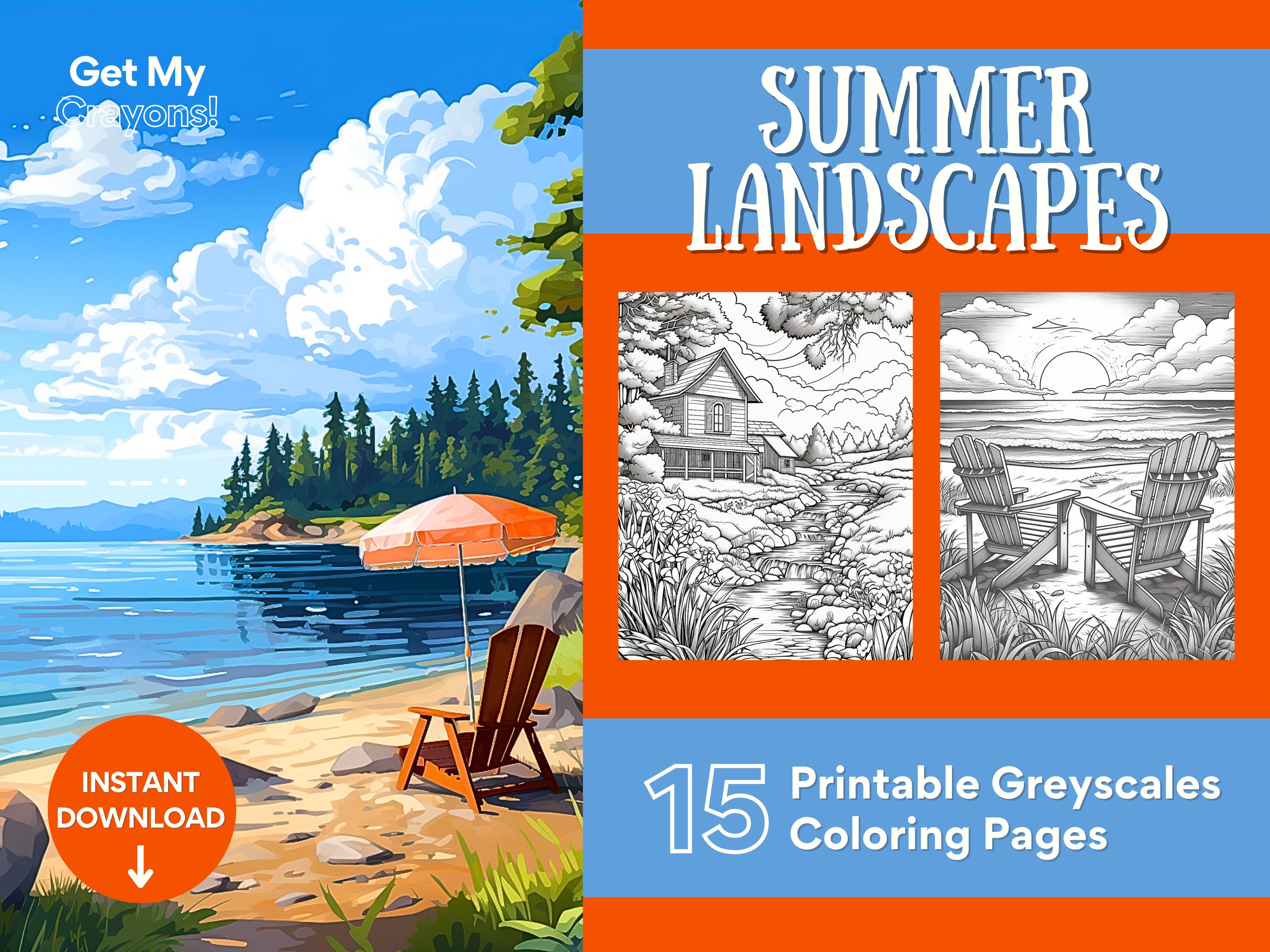 Summer Landscapes Coloring Pages for Adult Teens Kids 15 - Etsy