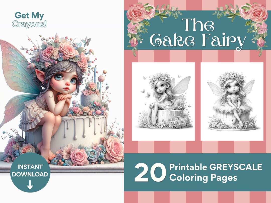 Adorable Fairies on Cakes Coloring Pages for Adults Teens Kids and ...