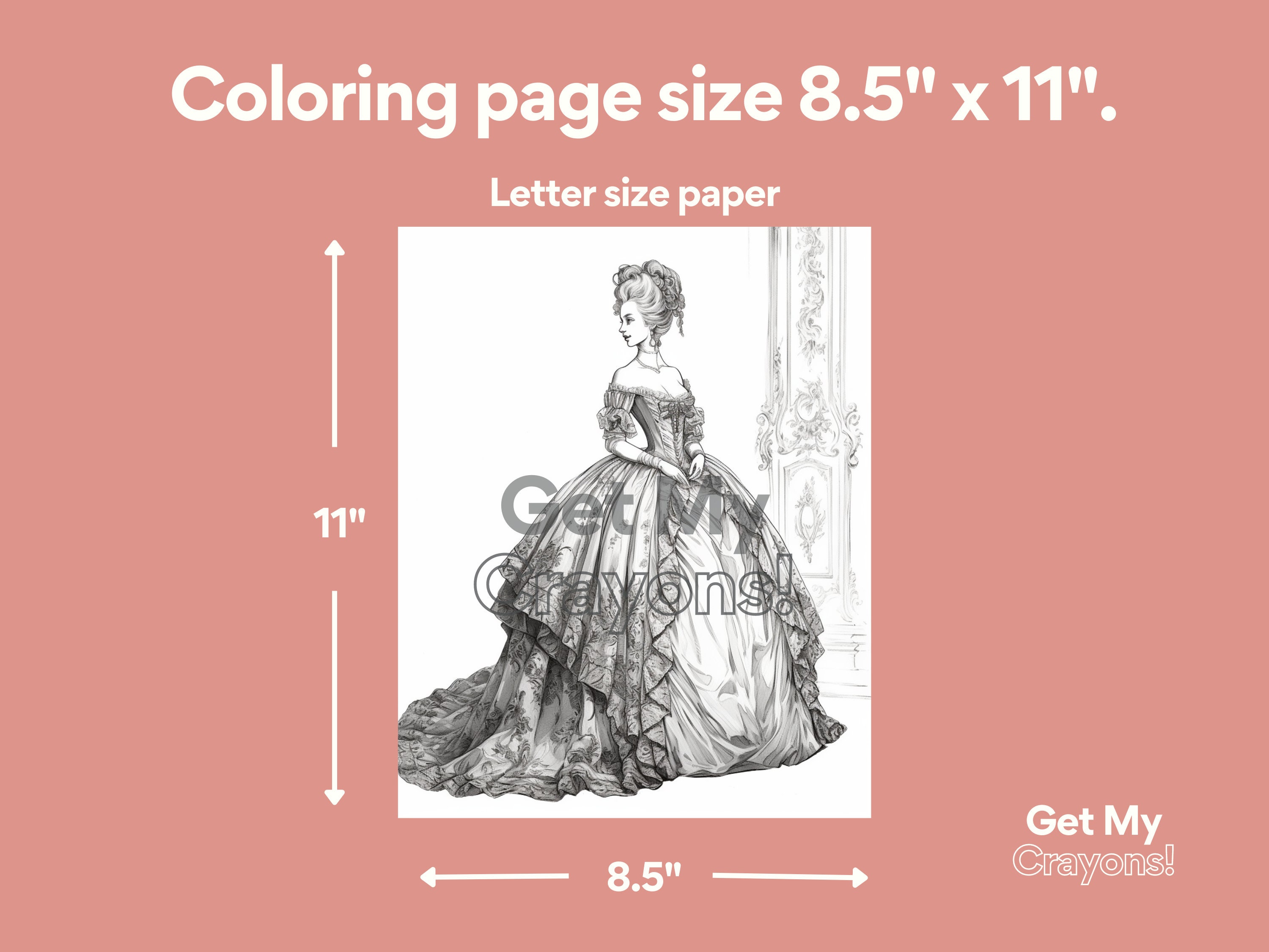18th Century French Ball Gowns Coloring Pages for Adults 25 Greyscale ...