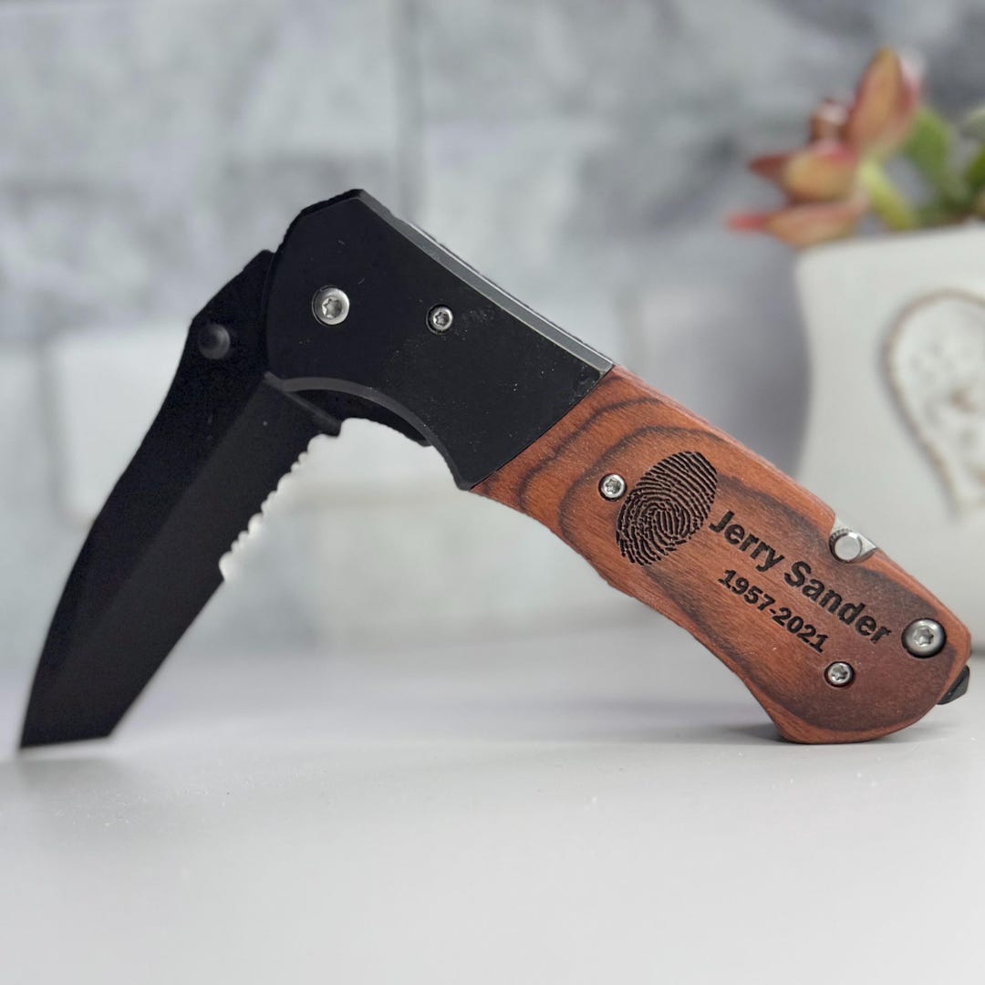 Personalized Pocket Knife Memorial Gift for Dad Engraved Thumbprint ...