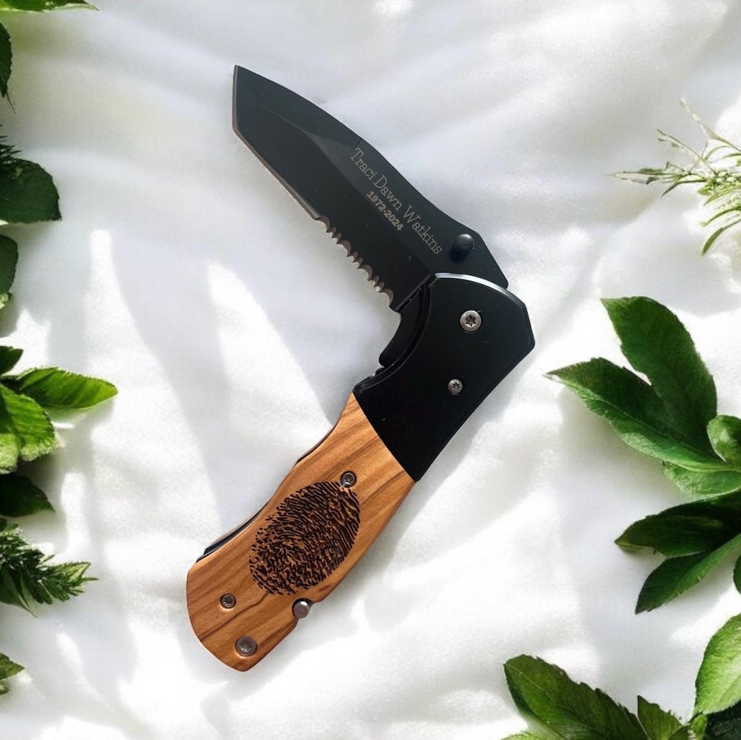 Personalized Pocket Knife Memorial Gift for Dad Engraved Thumbprint ...