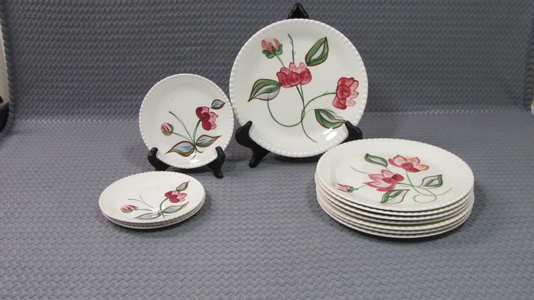 Blue Ridge Southern Pottery PINK FLOWERS 8 Dinner Plates 10 1/4" 4 ...