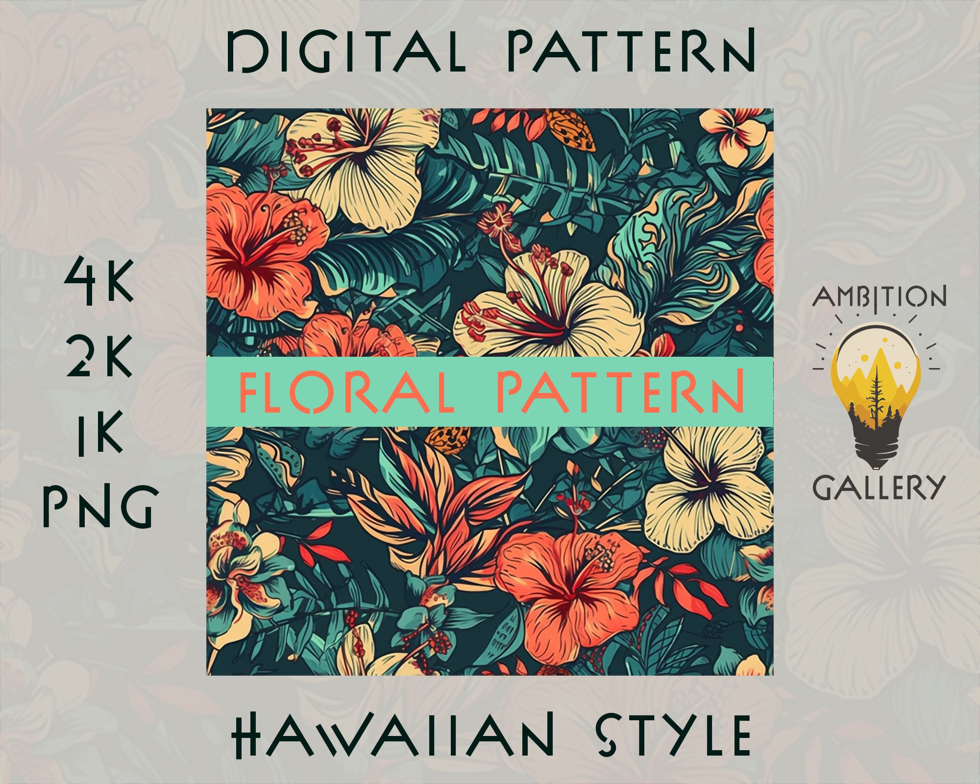 Hawaiian Hibiscus Floral Pattern | Seamless Digital Download | Peach ...