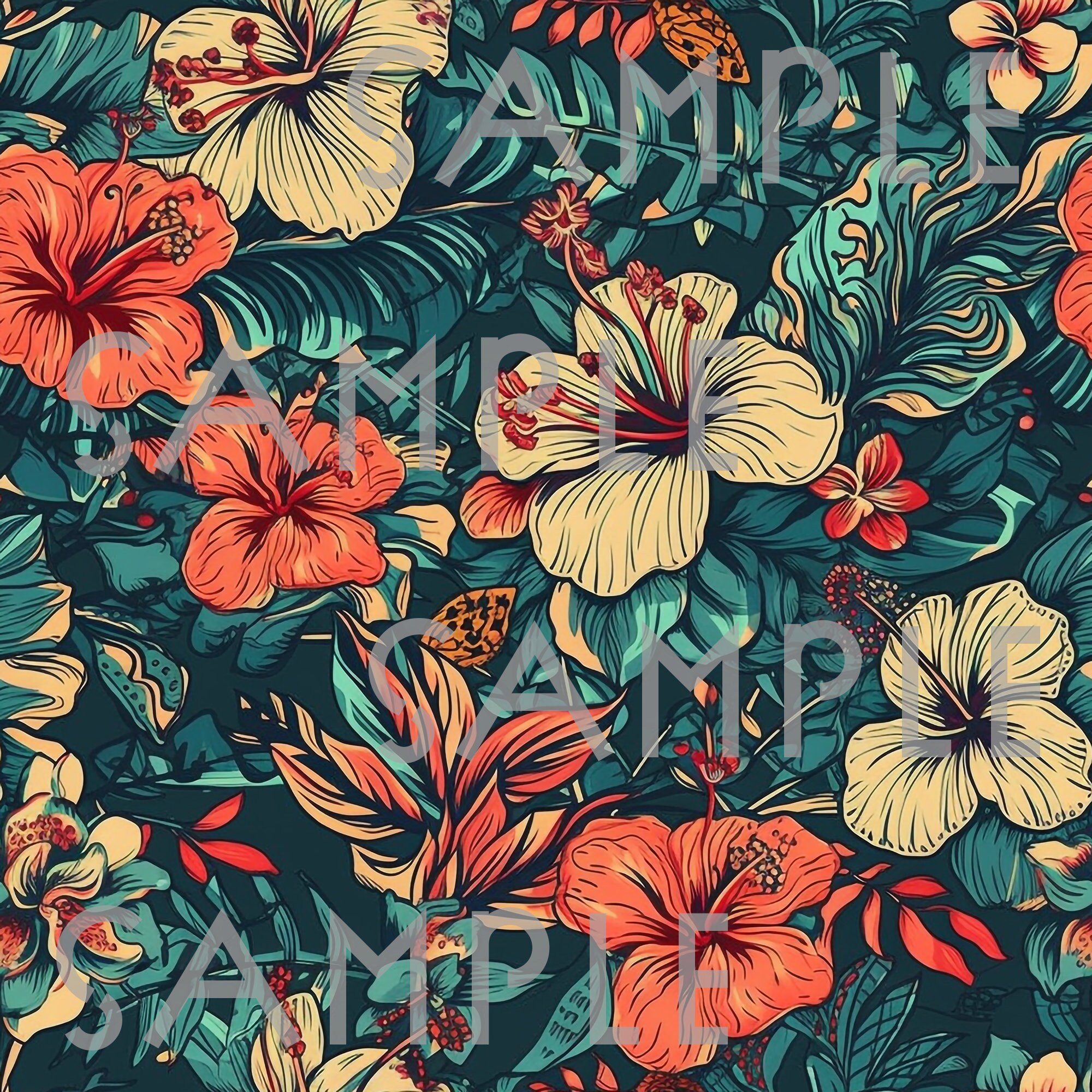 Hawaiian Hibiscus Floral Pattern | Seamless Digital Download | Peach ...