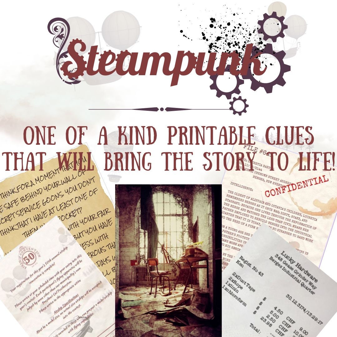 Printable Steampunk Mystery Party Game for Large Group Event ...