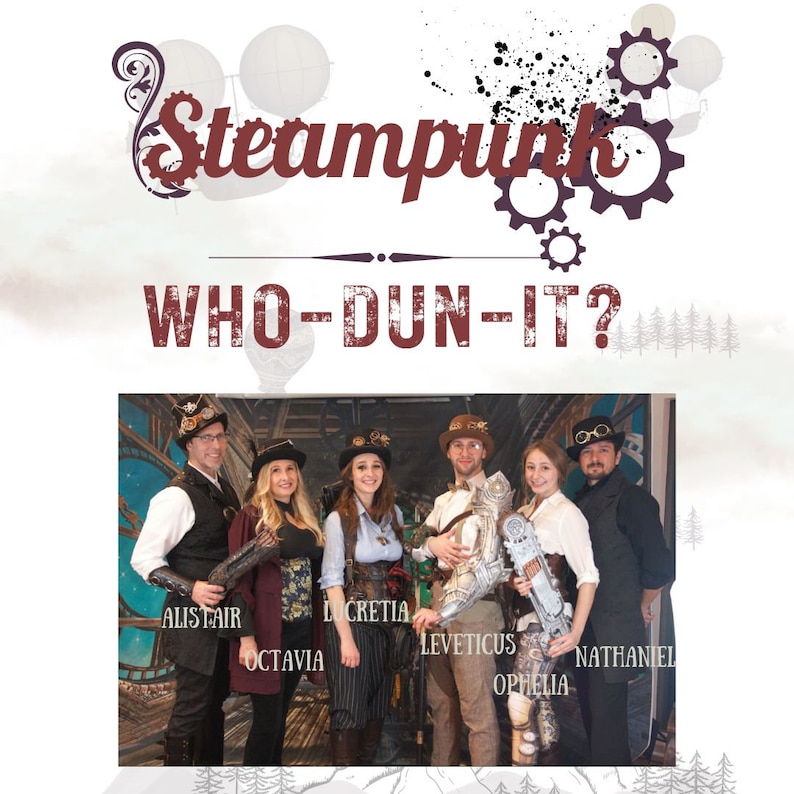 Printable Steampunk Mystery Party Game for Large Group Event, Interactive Dinner Party Activity ...