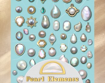 Updated 63 X Digital Pearl Elements in High Res PNG Files, Design ...