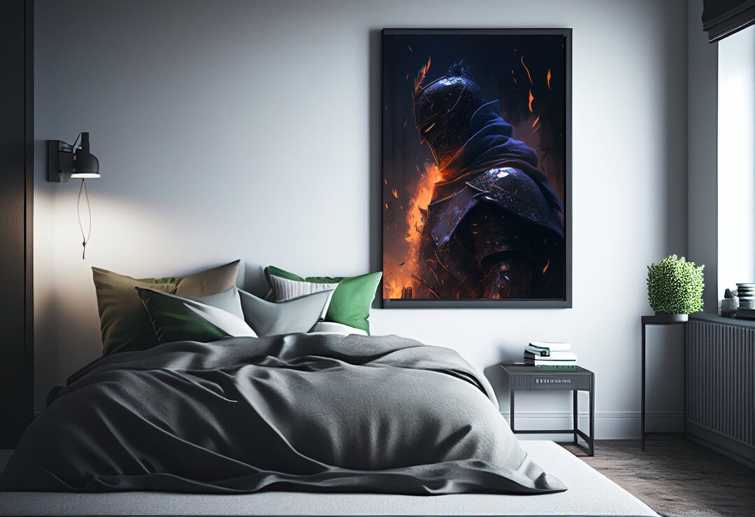 Armored Man in Front of a Bonfire, Gloss Poster, High Resolution ...