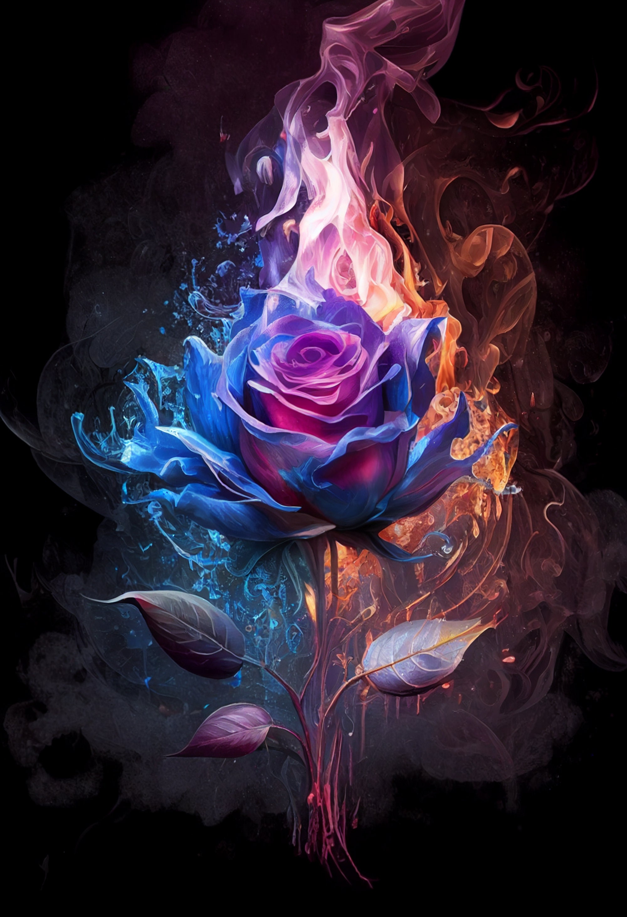 DIGITAL DOWNLOAD Rose Flower on Fire, High Resolution, Gothic, Dark ...