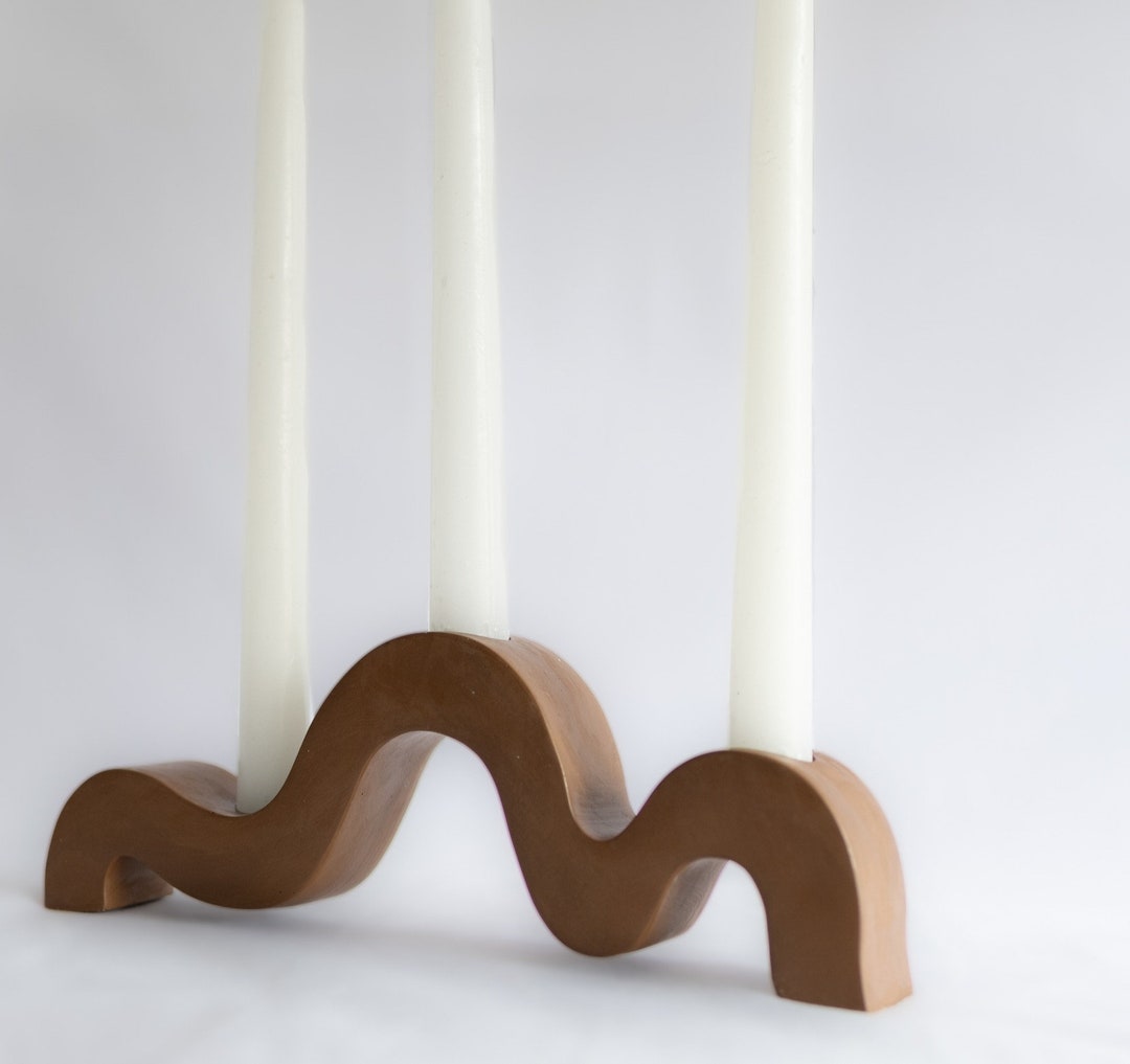 Candle Holder Wavy Candle Holder Brown Candle Stand Jesmonite Candle ...