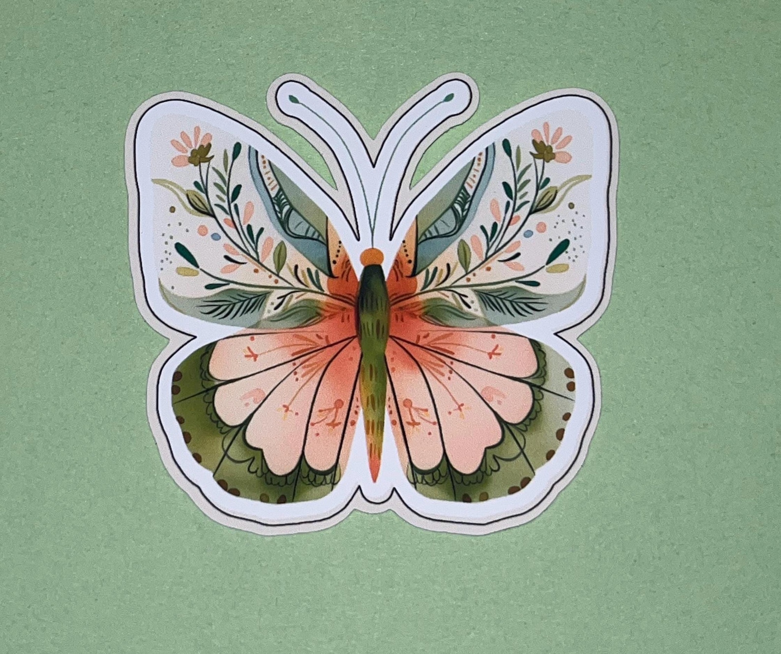Green Floral Butterfly Sticker - Etsy