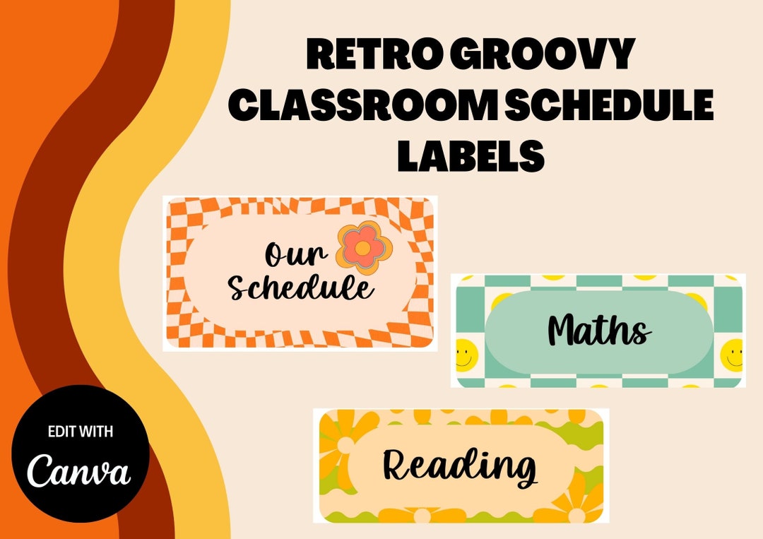 Editable Retro Groovy Classroom Schedule Labels - Etsy
