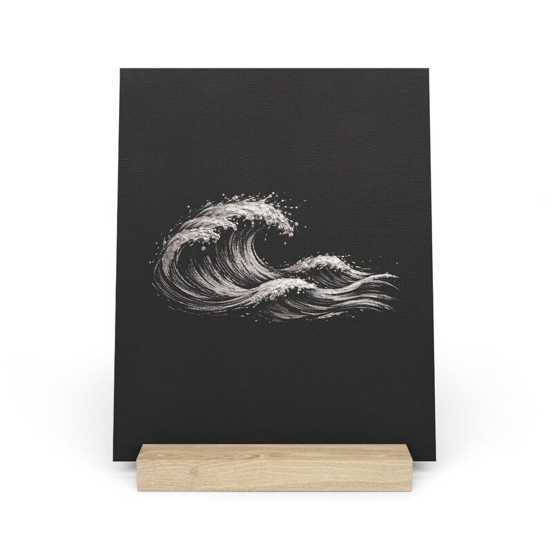 Ocean Wave Gallery Board With Stand | Minimal Black & Silver Art ...