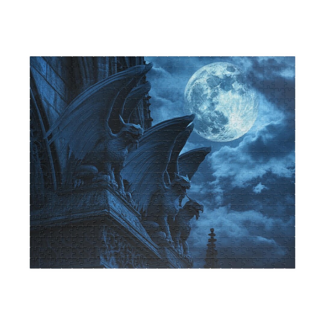 Haunting Halloween Gargoyle Scene: Gothic Cathedral, Full Moon, Misty ...