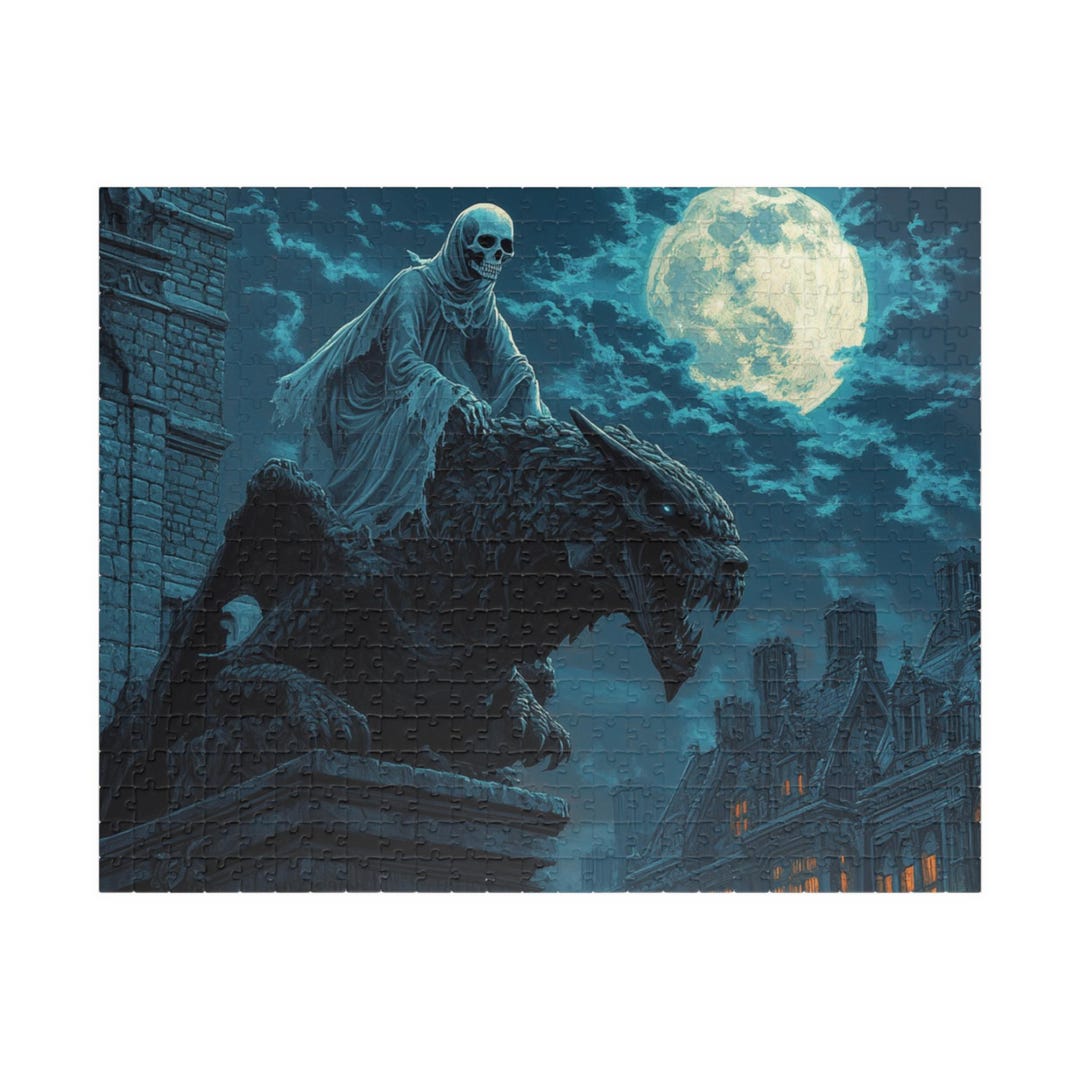 Grim Reaper or Ghost Rides Fierce Beast Under Full Moon in Gothic City ...