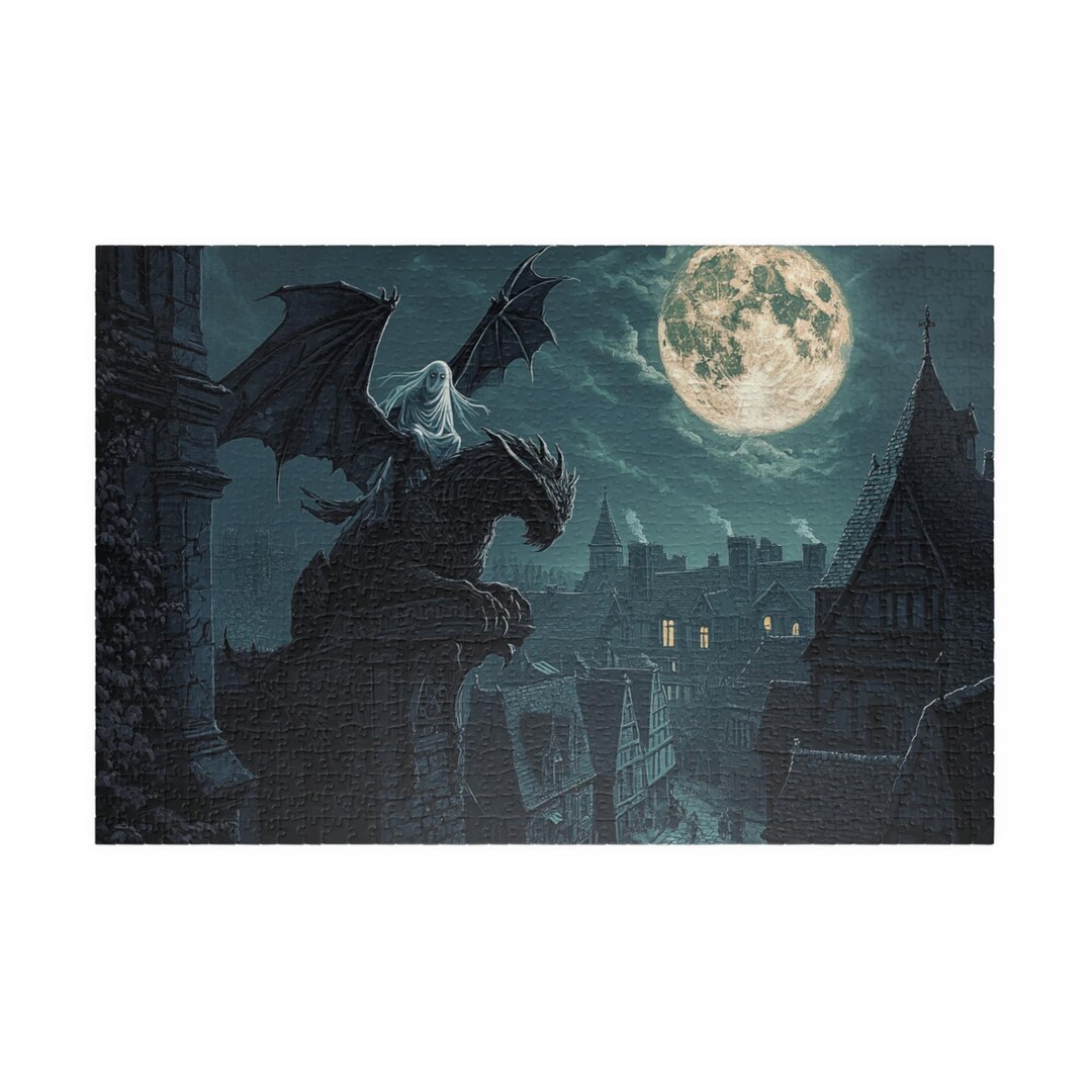 Grim Reaper or Ghost Rides Fierce Beast Under Full Moon in Gothic City ...