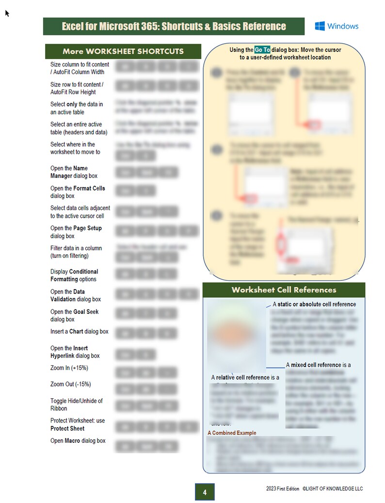 Excel for Microsoft 365: Shortcuts & Basics Reference With Text and ...