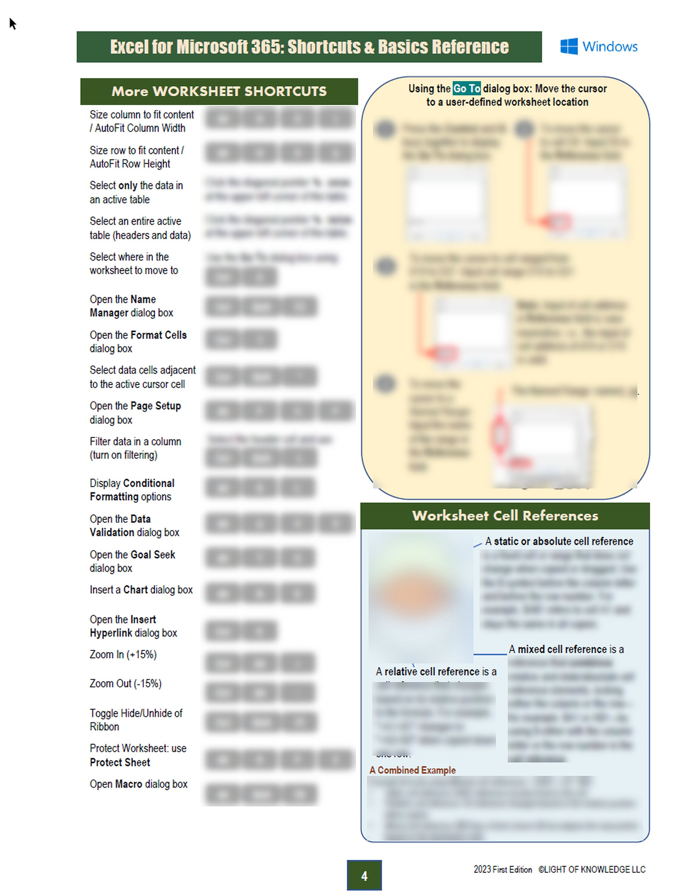 Excel For Microsoft 365 Shortcuts And Basics Reference With Text And Mathematical Functions