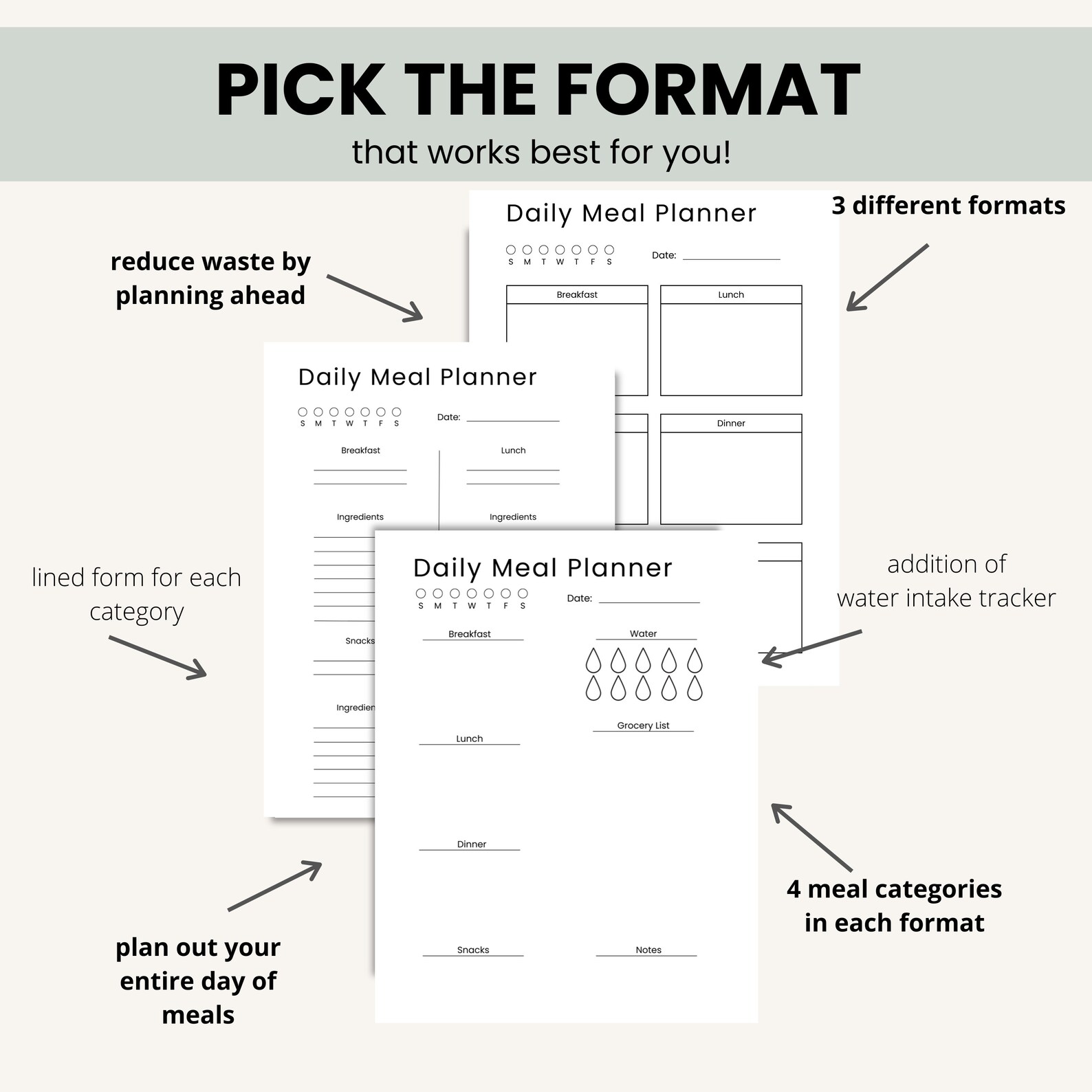 Daily Meal Planner, Meal Planner, Minimal Meal Planner, Food Tracker ...