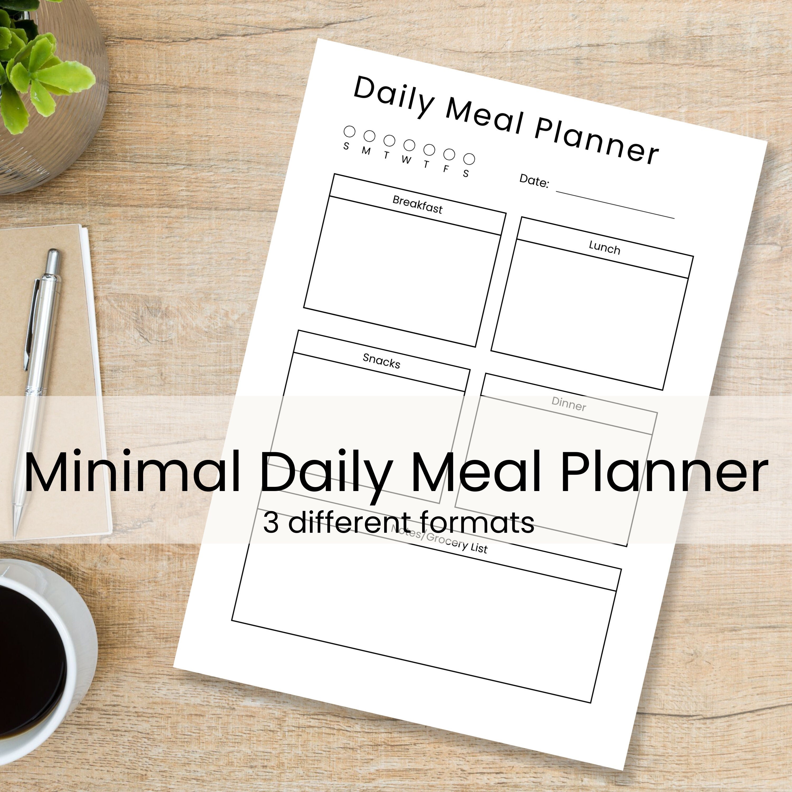 Daily Meal Planner, Meal Planner, Minimal Meal Planner, Food Tracker ...