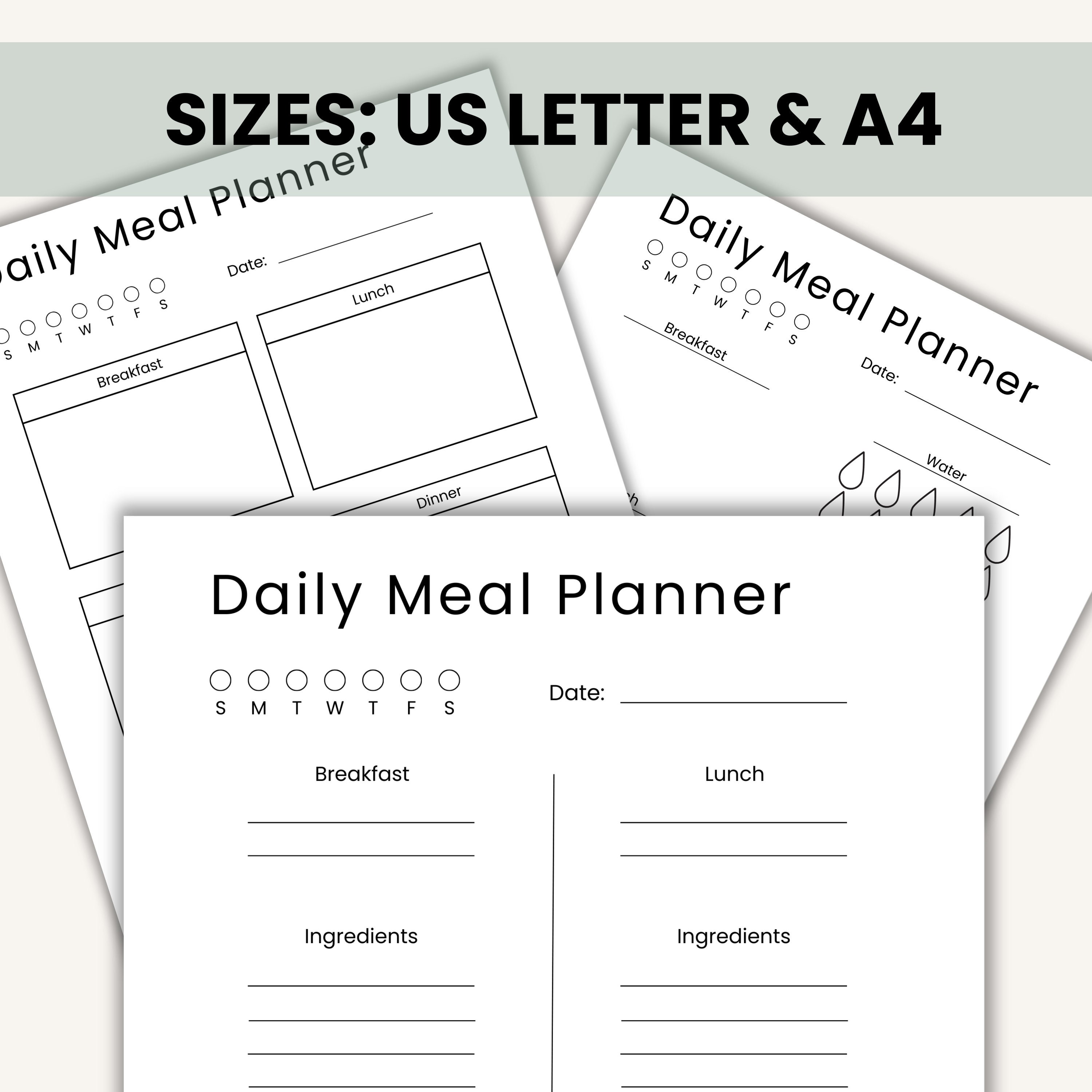 Daily Meal Planner, Meal Planner, Minimal Meal Planner, Food Tracker ...